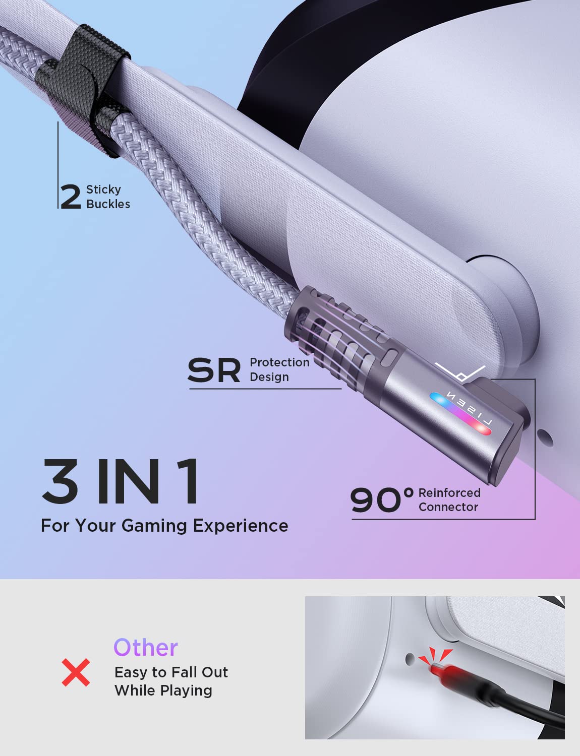 LISEN 16FT Link Cable for Oculus Quest 2/Pico 4 Accessories, Meta VR Link Cable [Soft Nylon Braided] 5Gbps High Speed Transfer & 3.1A Fast Charging, USB 3.0 to USB C Cable for VR Headset and Gaming PC