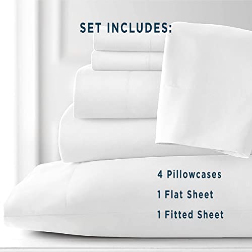 POLO World Network 6 Piece Sheet Set, Microfiber, White, Queen Sheet Set
