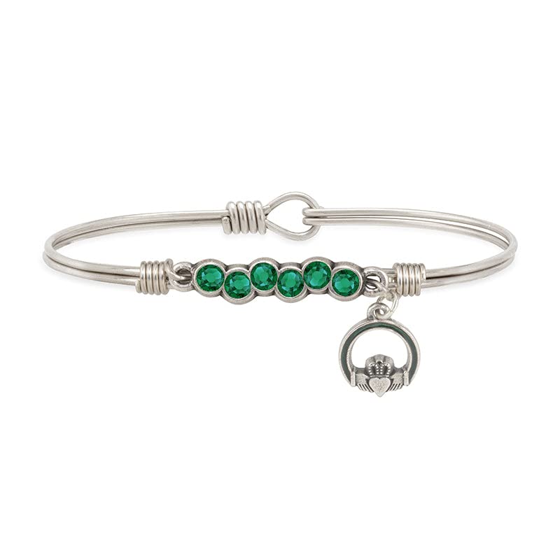 Luca + Danni Claddagh Starlight Bangle Bracelet For Women - Silver Tone Regular Size Made in USA