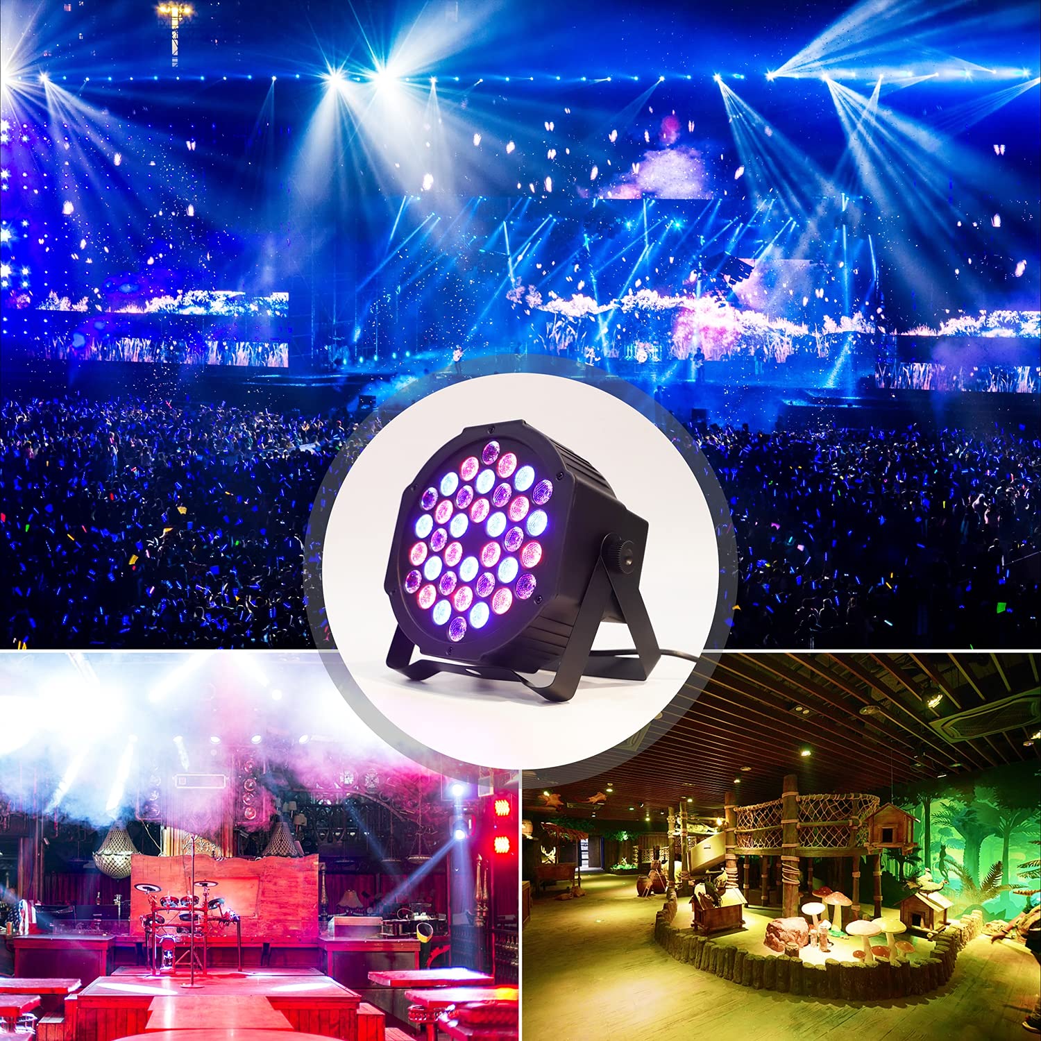 JAJALUYA LED Par Lights 36 LED Stage Lights 7 Modes RGB DJ Lights with Sound Activated Remote and DMX Control DJ Uplighting for Birthday Party Events Wedding Christmas Stage Lighting (4 Packs)