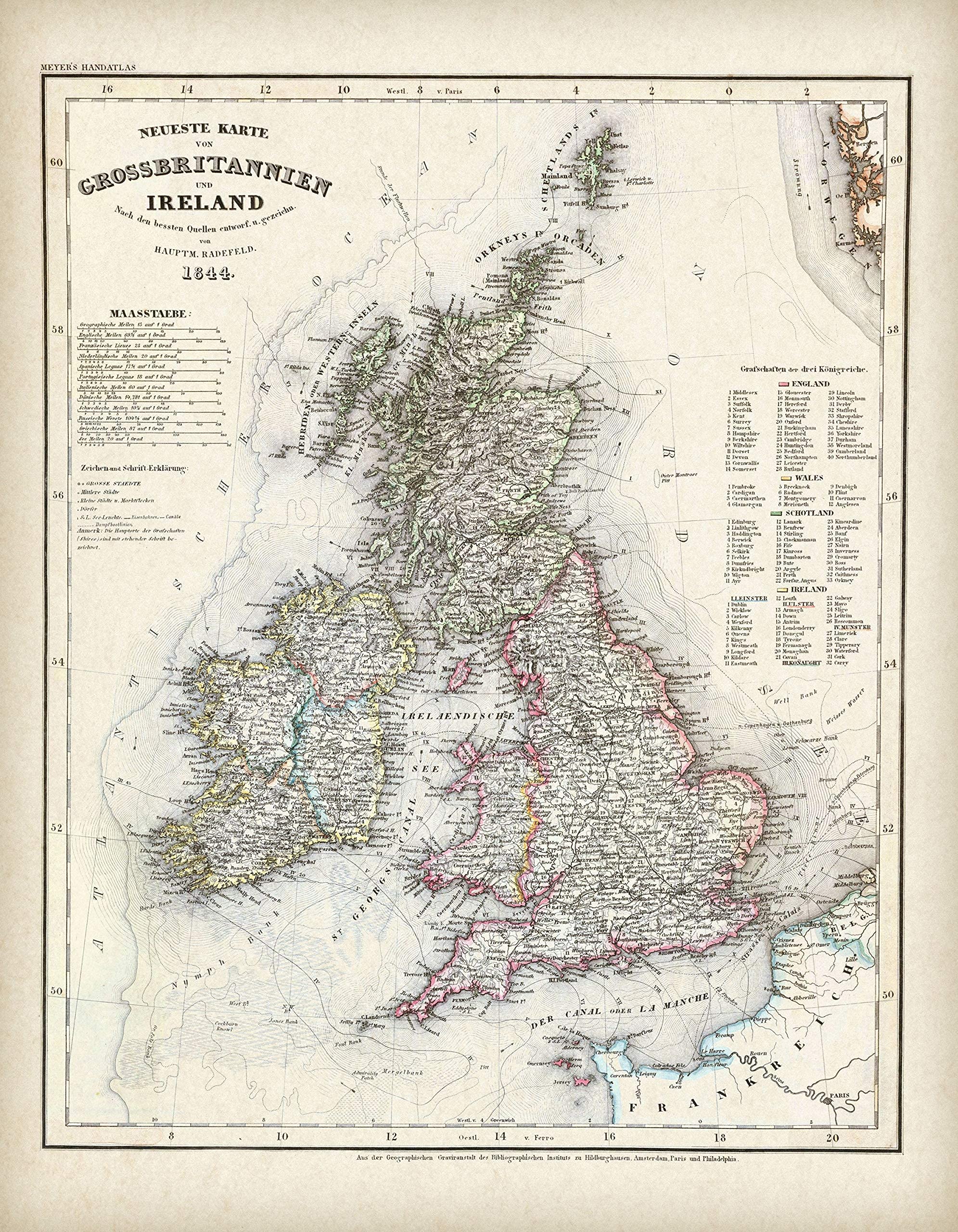 Ireland Map Print - Patriotic Home and Office Decor, Historic Old Map Wall Art Poster, Great Gift for Irish, Map Collectors and Cartography, Choose Unframed Vintage Poster or Canvas Art Prints