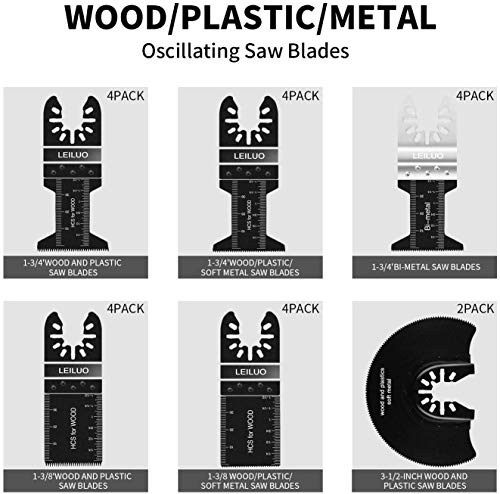 Oscillating Saw Blades LEILUO 24 PC Multitool Blades for Wood Metal Plastics Oscillating Tool Blades Fit DeWalt Bosch Milwaukee Craftsman Dremel Rockwell Fein Porter-Cable Chicago Ridgid Makita Ryobi