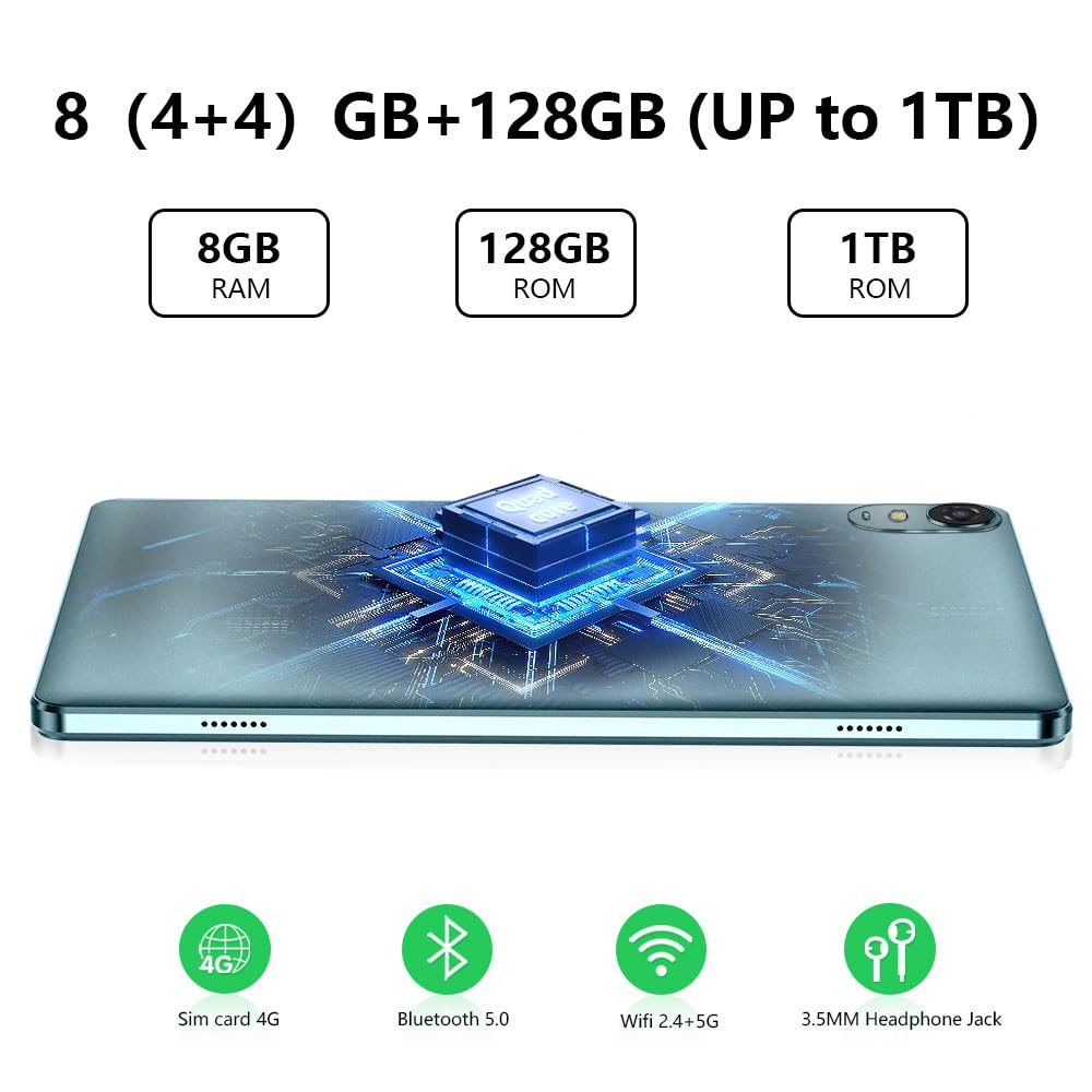 JUNINK 10 inch Tablet Android 13 Tablets, 8GB (4+4) RAM 128GB ROM 1TB Expand, 1280x800 IPS HD Screen, Quad Core Processor, WIFI6, Dual Camera, 6000mAh, BT, Tablet (4)