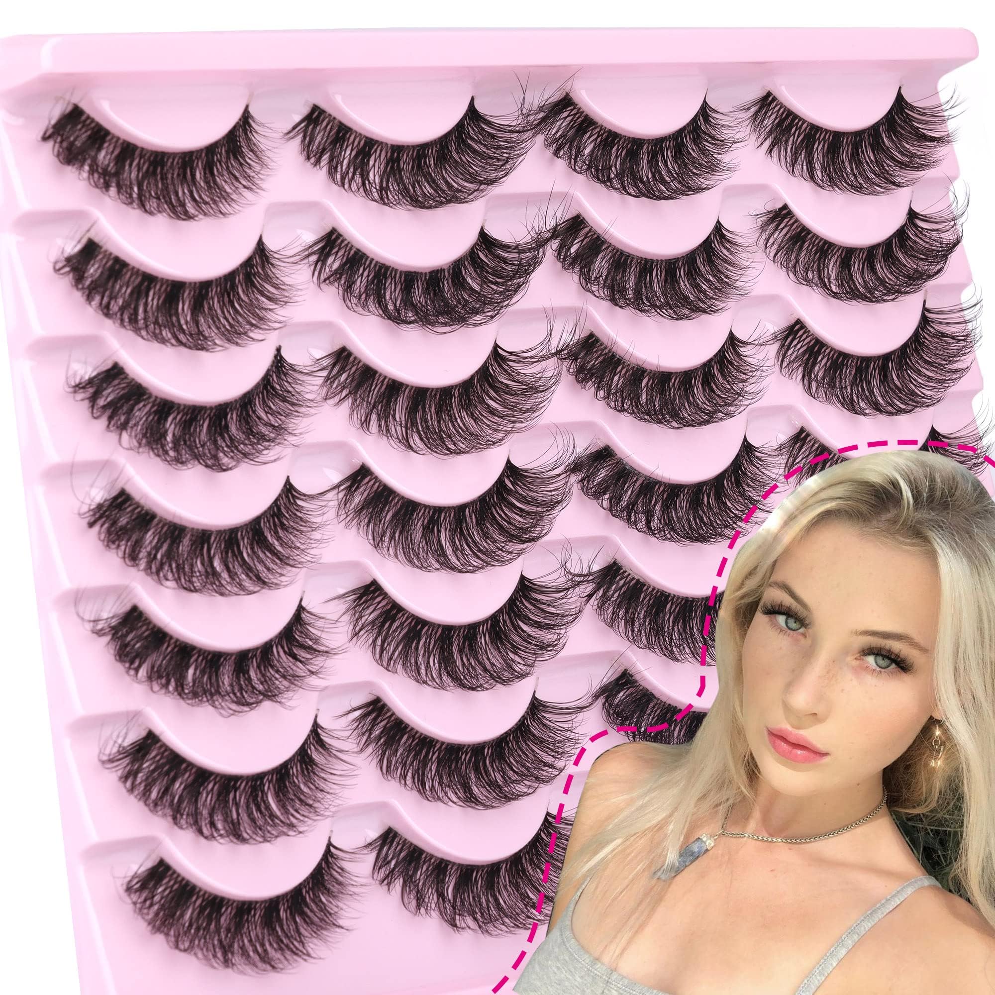Natural Eye Lashes Cat Eye Mink Lashes Fluffy Wispy Clear Band False Eyelashes Fluffy Volume 3D Effect 17MM Fake Eyelashes 14 Pairs Pack by PHKERATA