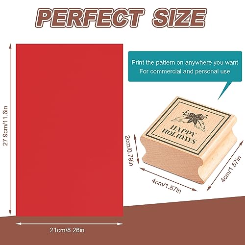 Sasylvia 10 Pcs Blank Hard Wood Rubber Stamp Mounts with A4 Size Grey Rubber Stamp Sheet Laser Engraver Accessories Rubber Stamp Carving Tools Soft Rubber Mat Carving Blocks (Red, 1.57 x 1.57 Inch)