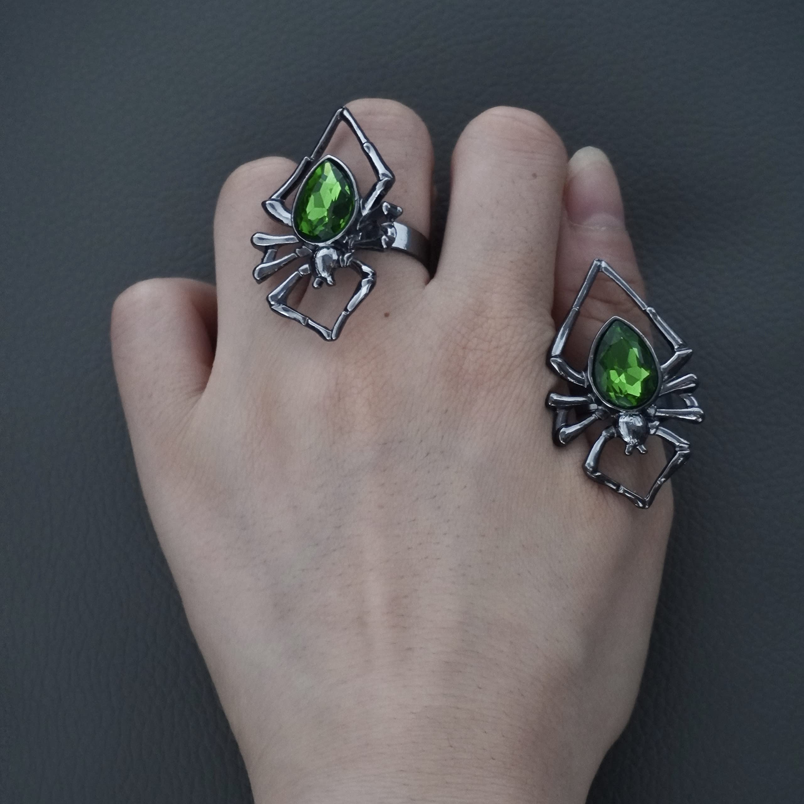 Luchike Spider Ring for Women and Men, Adjustable Gothic Rings, Crystal Punk Jewelry Accessories Open Ring Gift., Green