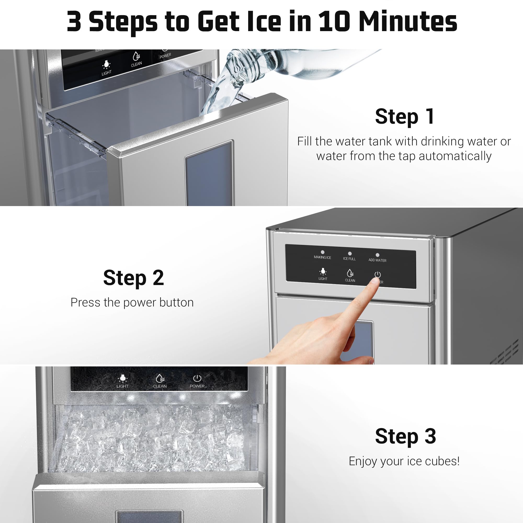 Rosmena Nugget Ice Maker, 40Lbs/24H Countertop Ice Maker, Self-Cleaning Pellet Ice Machine with 4.4 Lbs Basket, Auto Water Refill, Chewable Pebble Ice Maker for Home Kitchen Party, Stainless Steel