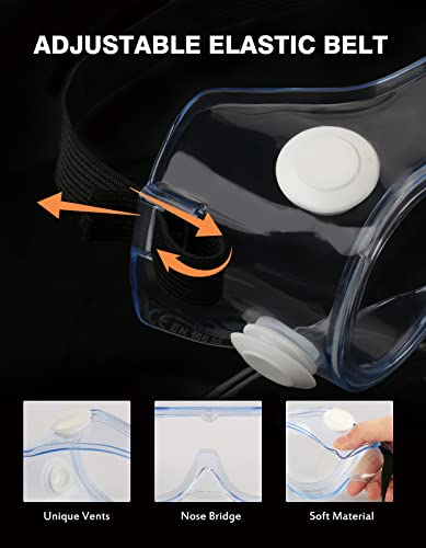 MELASA Safety Goggles ANSI Z87.1, Anti-Fog Protective Lab Goggles, Eye Protection Goggles, Adjustable,Lightweight