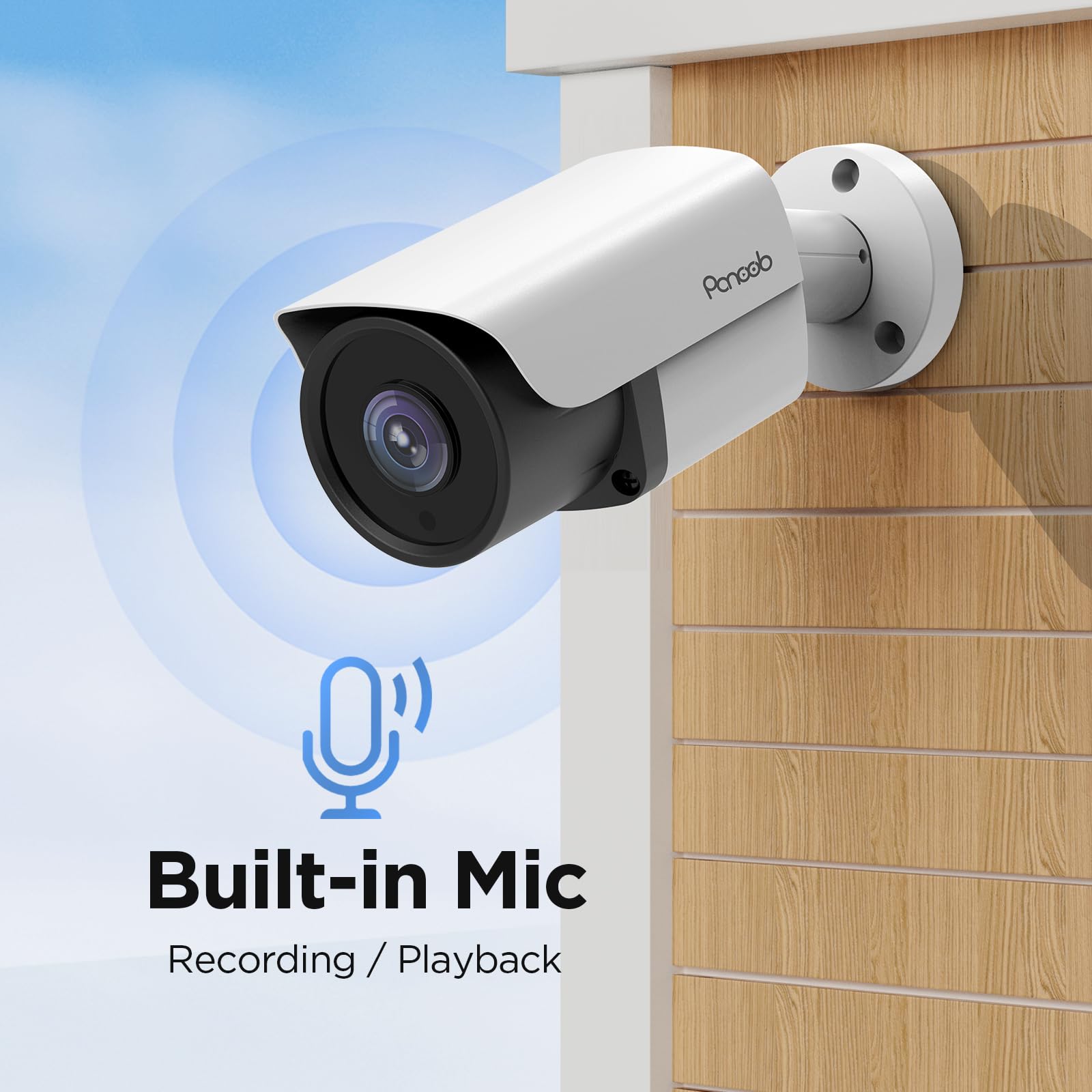 PANOOB Security Camera Outdoor/Indoor, Home UltraHD 4MP Wired Bullet Surveillance IP PoE Camera, 2.8mm Lens 110°Wide Angle, Built-in Microphone, IP67 Weatherproof, 100Ft IR Night Vision, PB37A-4M