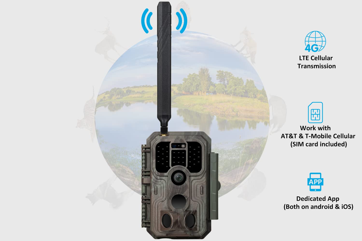 Meidase Cellular Trail Camera S950, Game Camera with 4G LTE, Clear 100ft No Glow Night Vision, Sends Picture to Cell Phone App
