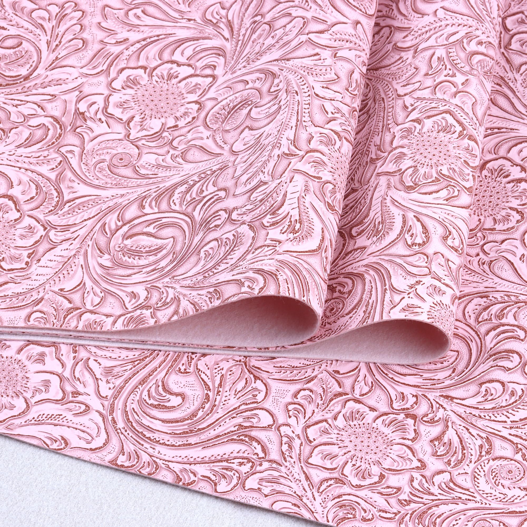 Solid Color Embossed Faux Leather Sheets 12 "x53" (30cm x 135cm) Embossed Texture Leather Fabric, Widely Used in Leather Earrings, Keychains, Sewing DIY Projects (Pink)
