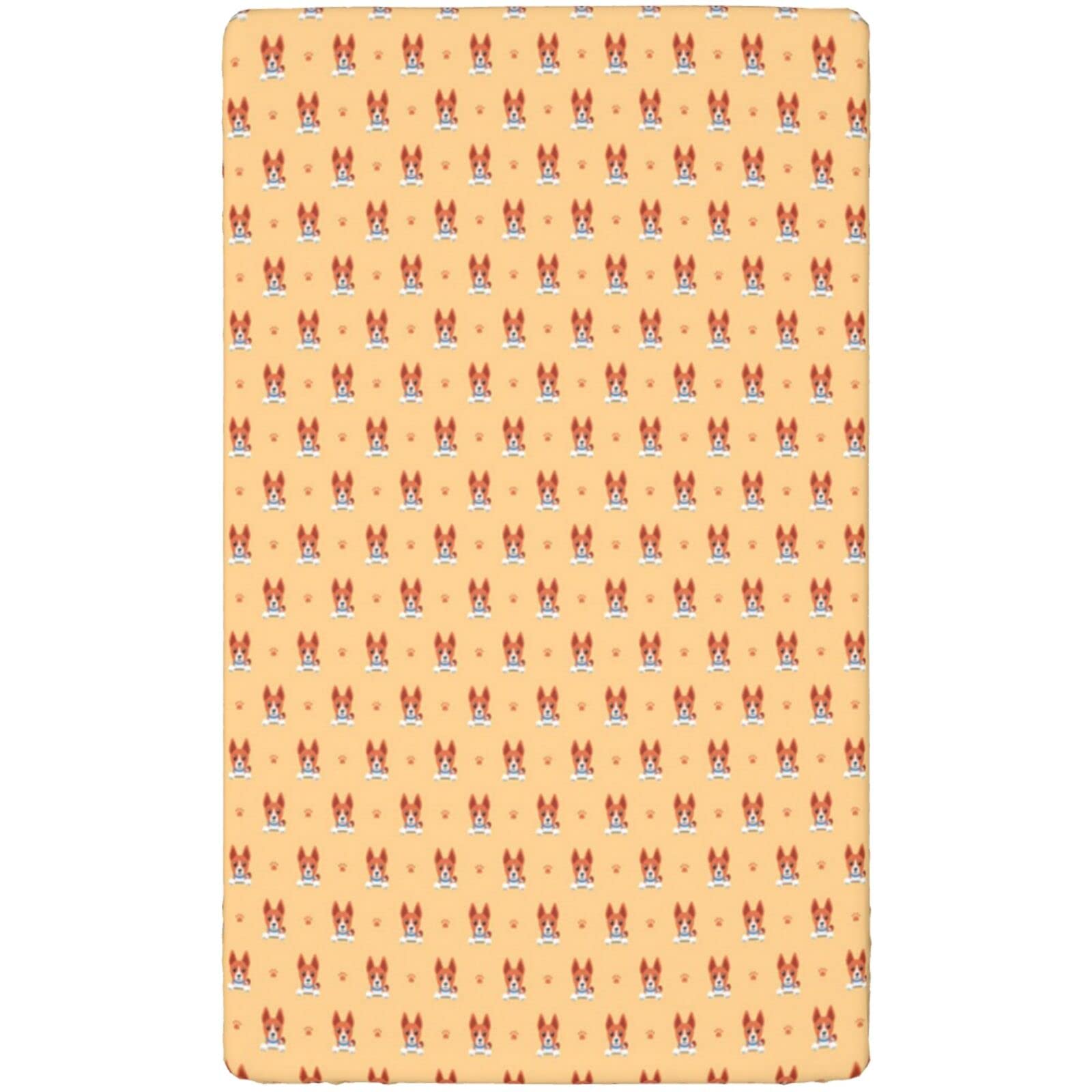 Puppy Themed Fitted Mini Crib Sheets,Portable Mini Crib Sheets Toddler Bed Mattress Sheets-Crib Mattress Sheet or Toddler Bed Sheet,24“ x38“,Pastel Brown Pale Vermilion White