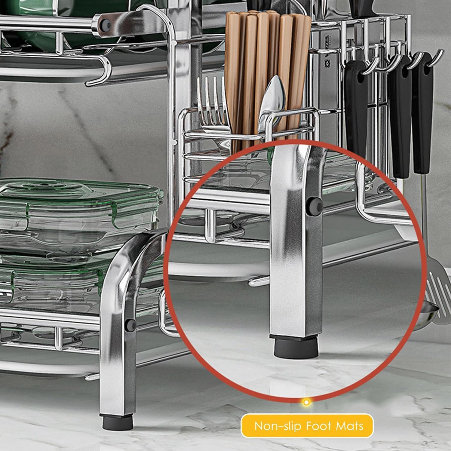Stainless steel kitchen utensil drain rack - rust proof, kitchen countertop three-layer utensil rack with drainage layer, cutting board rack, dishwashing rack, large capacity kitchen storage rack