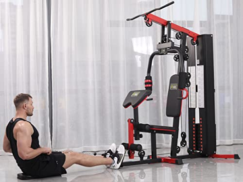 Signature Fitness Multifunctional Home Gym System Workout Station with Leg Extension and Preacher Curl, 122.5LB Weight Stack, M750, Multiple Pacakges