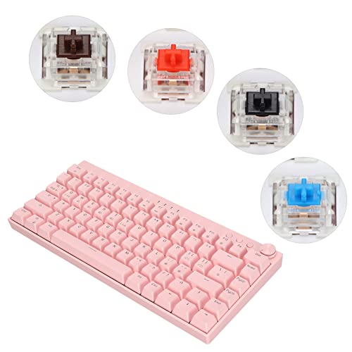 Mechanical Keyboard, 82 Keys Pink Ergonomic Gaming Keyboard with Keycap Puller, Portable RGB Backlit Keyboard for Windows for iOS for Android (Black Shaft)