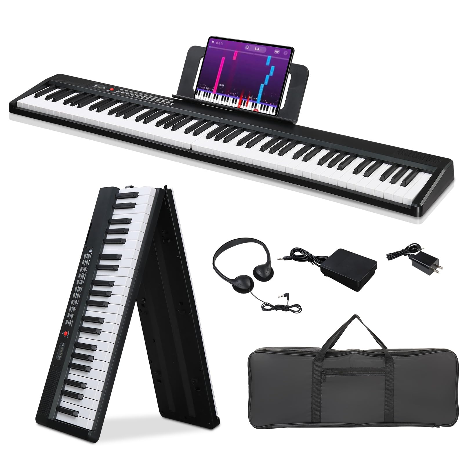 Ktaxon 61 Key Foldable Electronic Keyboard Piano, Semi-Weighted Electric Piano Digital Piano with Dual Bluetooth Mode and 5W Stereo Speaker and Intuitive Function