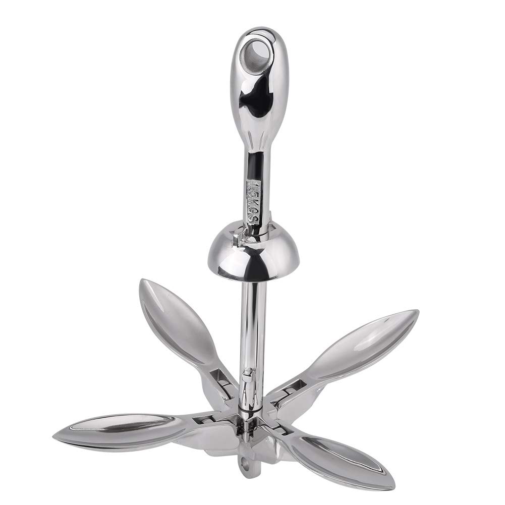 Marine Kayak Anchor, 1.5KG Heavy Duty 316 Stainless Steel Folding Grapnel Boat Anchor Easy to Install Grapnel Anchor, Boating Accessories for Kayaks Canoes Paddle Boards Small Watercrafts