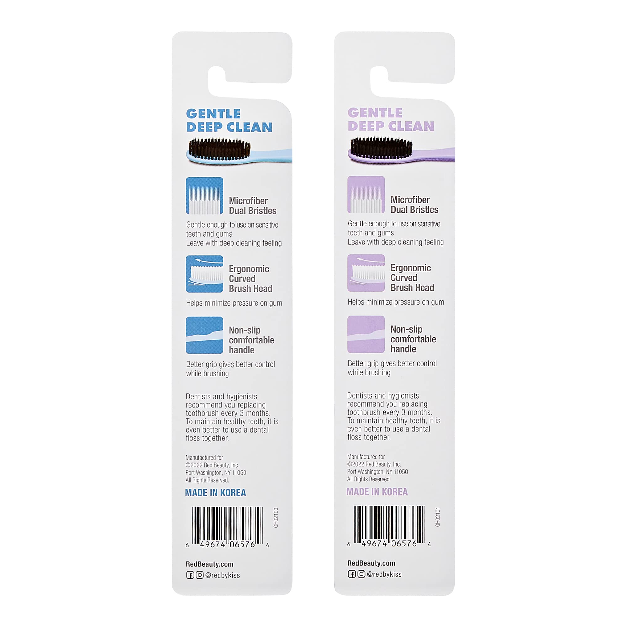 Red by Kiss Gentle Deep Clean Tooth Brush 2X Soft Micro Fiber Brush, Made in Korea 2 Pack (White)