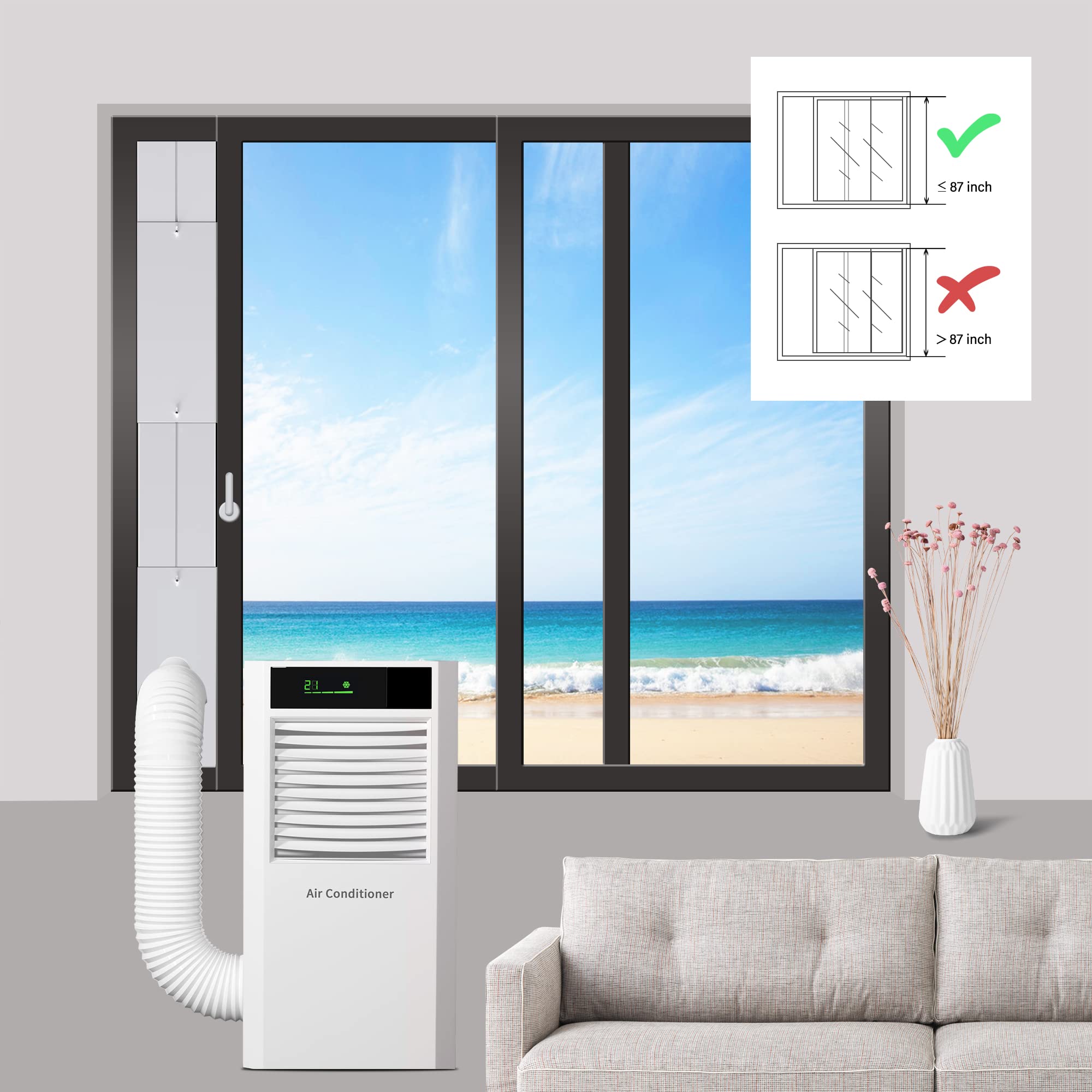 KTDRJN Portable Air Conditioner Window Kit with Coupler,Universal Window Seal Kit,Adustable AC Window Vent Kit for AC Unit, AC Window Seal Suiteable Ducting with 5.1/5.9 Inches Diameter(Plate/67cm)