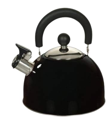 Stainless Steel Whistling Tea Kettle 2.5qt, Ideal for Tea and Hot Water on Stovetop in Homes, Dorms, Apartments by Dependable Industries (Black)