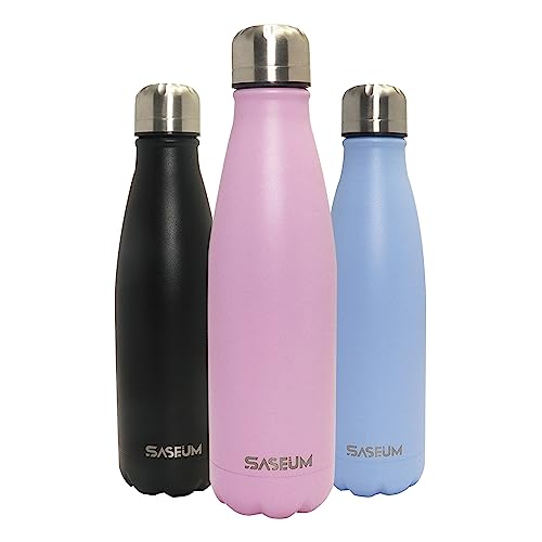 SASEUM Kids Insulated Metal Water Bottles 17oz Stainless Steel Double Wall Vacuum Thermal Flask with Lid Keep Cold for 24 Hours and Hot for 12 Hours Water Jug for School,Sports-Pink