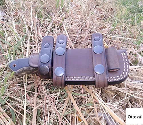 Ottoza Handmade Small Knife Sheath - Leather Knife Sheath LEFT HAND Bushcraft Knife Sheath - Hunting Knife Sheath - Survival Knife Sheath - Horizontal Carry Dark Brown TOP GRAIN LEATHER No:129