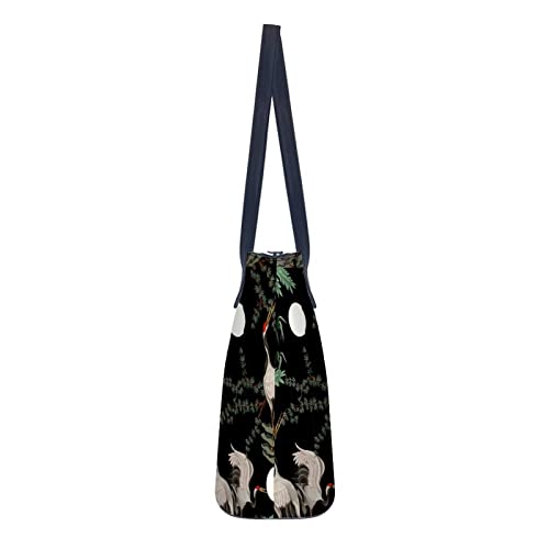 Japanese White Cranes Women's Tote Bag PU Leather Shoulder Bag Handbags Purse For Work Shopping Travel