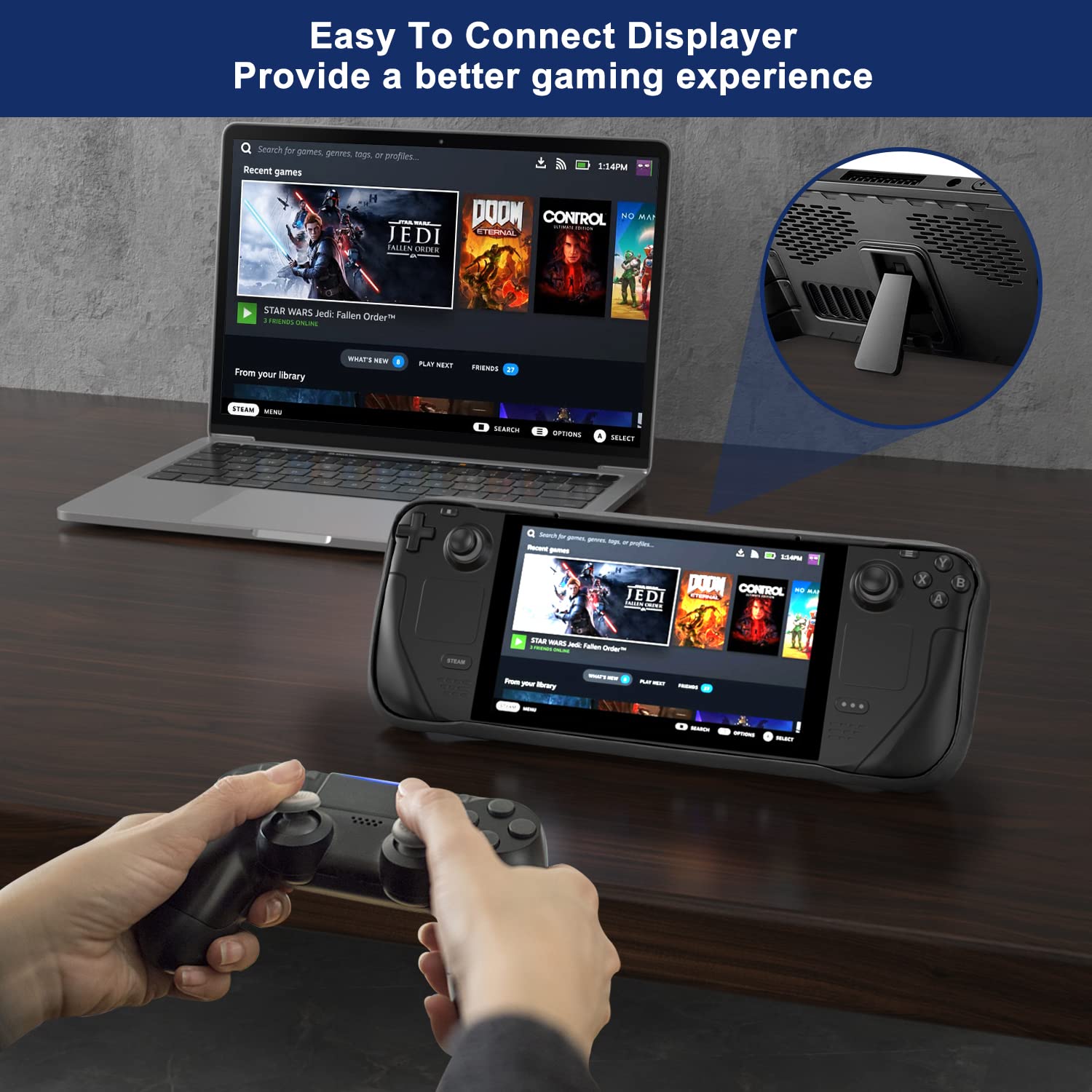 Meboyz Kickstand Protective Case for Steam Deck, PC0102 TPU Cover Protector with Stand Base, Protective Cover Case Compatible with Vavle Steam Deck Shock-Absorption