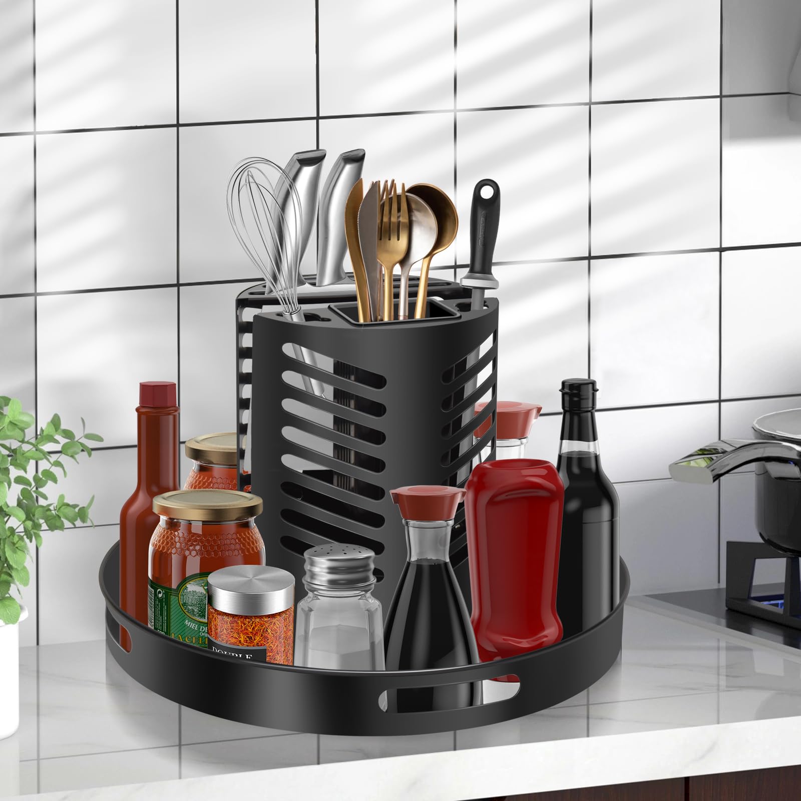 IncepKick 12.4-inch Rotating kitchen Tabletop Storage Shelf for Kitchen Countertop Organizing Knives Forks Spices Cutting Boards Cookware