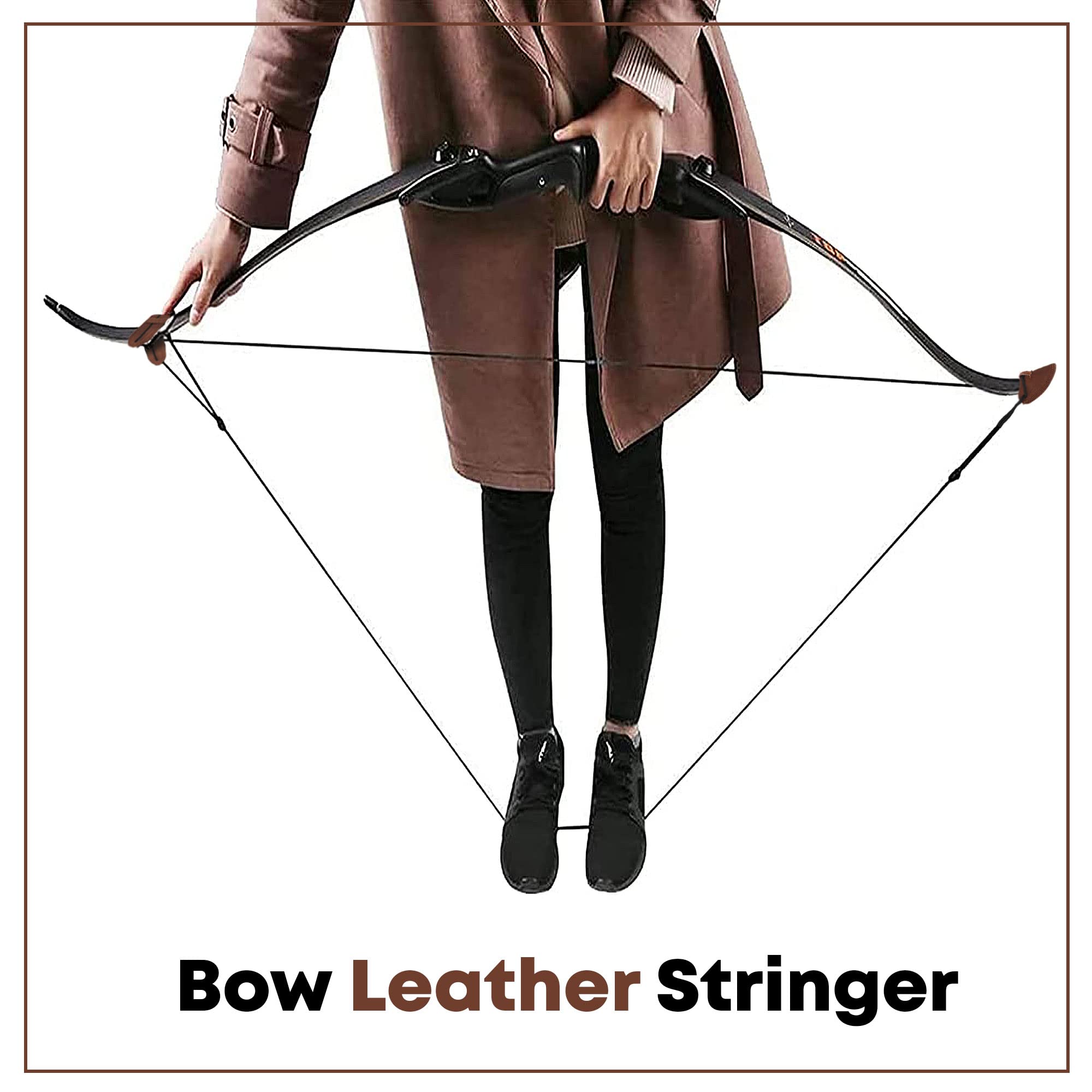 Leather Recurve Bow Stringers- Traditional Bow String Long Archery Tools Rope for Professionals Trainers and Beginners-TAN Color