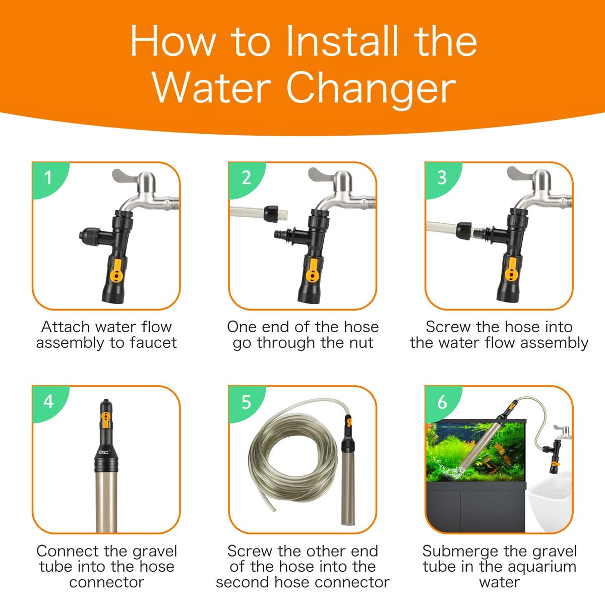 hygger 49ft Automatic Aquarium Water Changer, Siphon Fish Tank Gravel Vacuum Cleaner, with Flow Control Valve, Water Hose