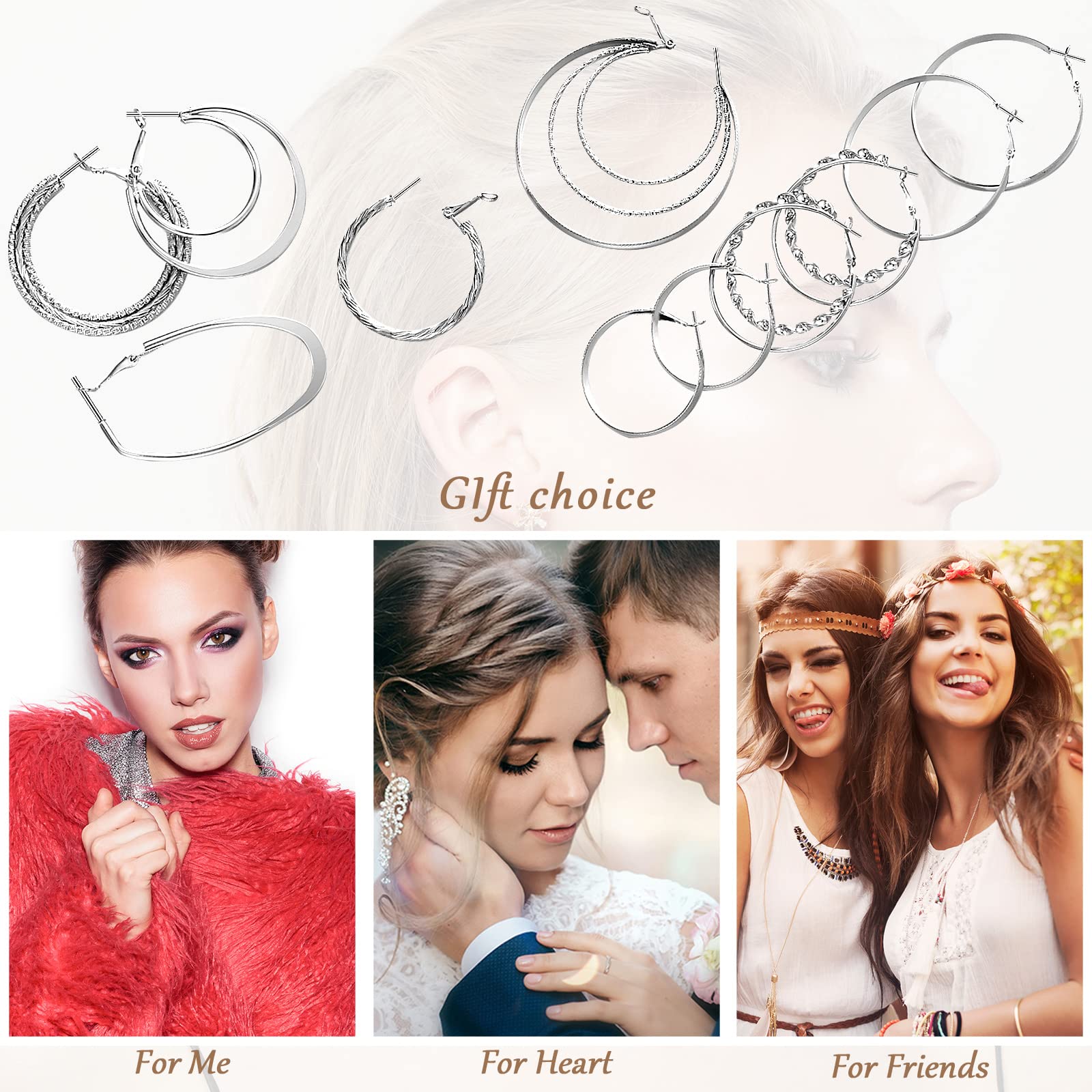 Kigeli 12 Pairs Hoop Earrings for Women Multipack Silver Gold Stainless Steel Earrings Lightweight Hoop Earrings Set for (Gold, Silver)