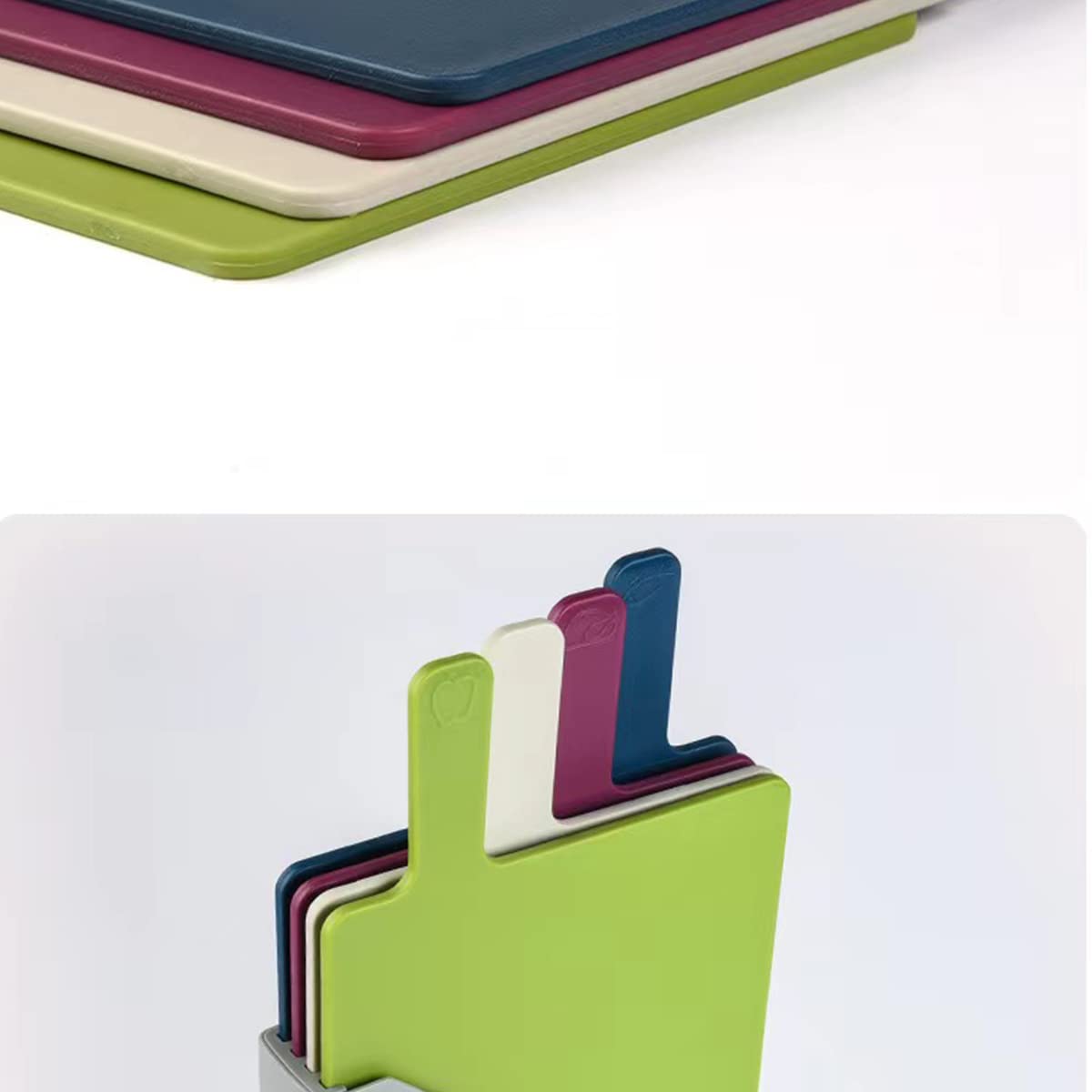 LYZOLICS Plastic Cutting Boards for Kitchen, Cutting Board Set with Storage Stand Sorting Icons, Can be Used to Cut Fruits, Vegetables, Meat, Seafood and More - 4 Pack Cutting Boards