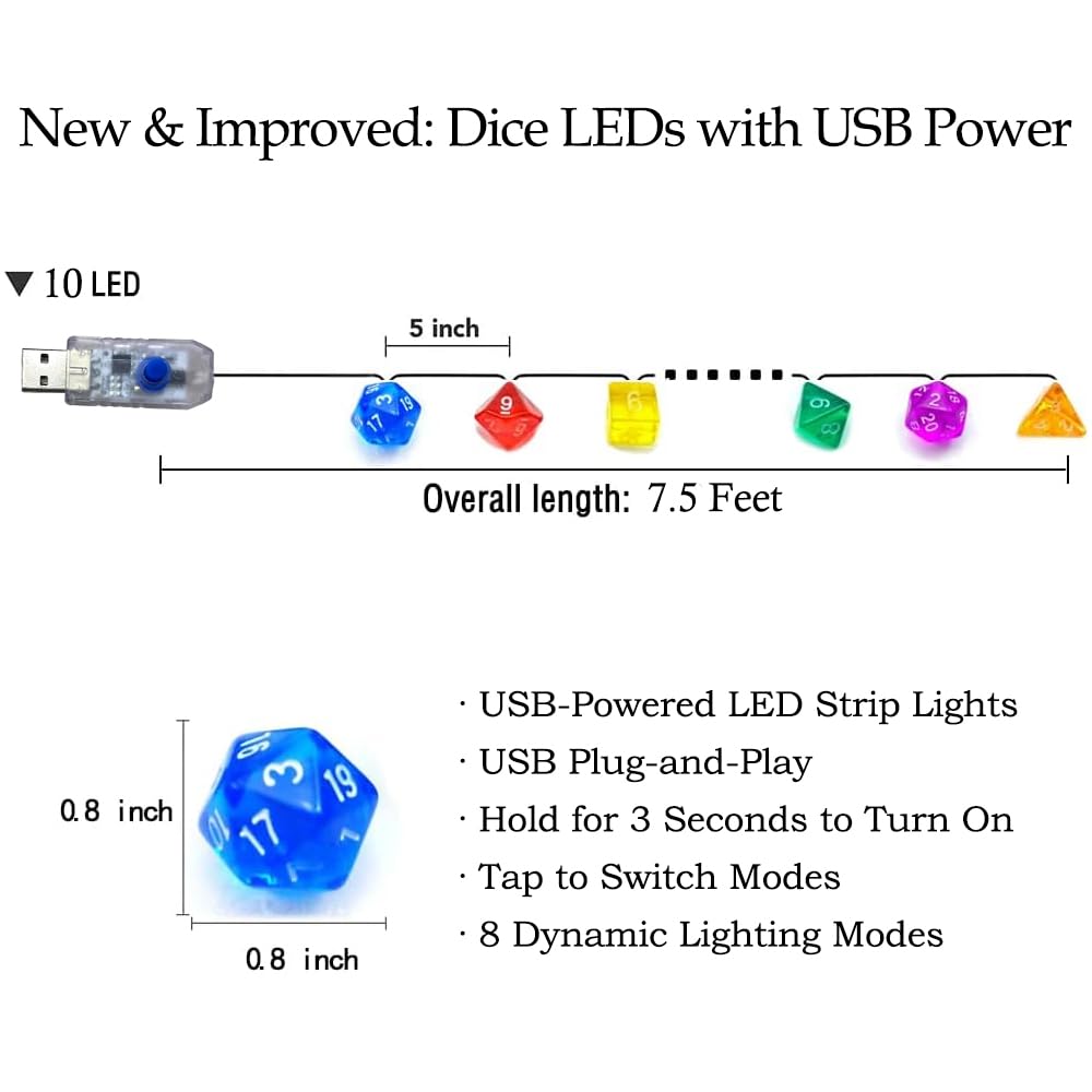 MillMB Decorative Multicolor String Lights with Unique Polyhedral Dice Design (40-Light with Dice)