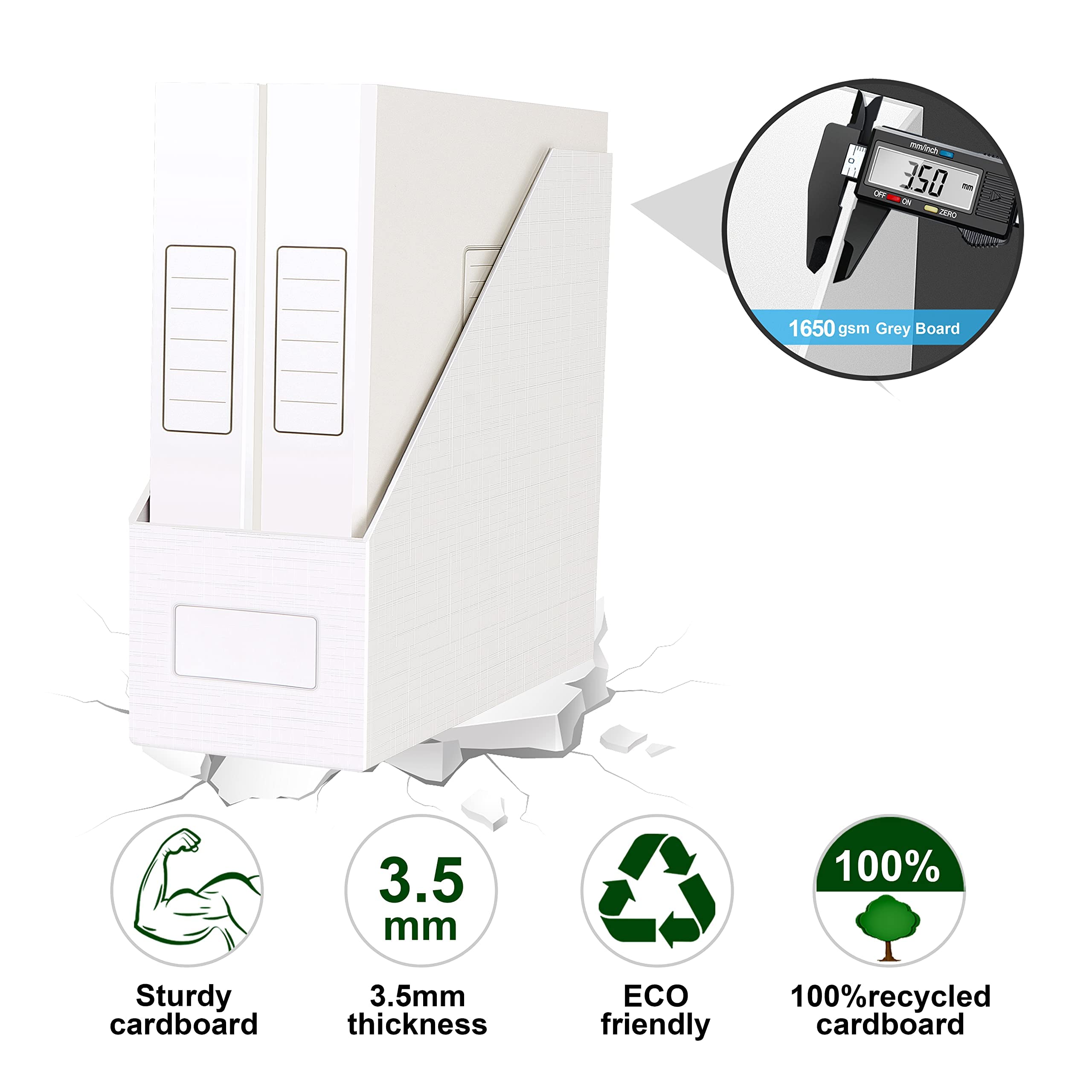 JiaWei Magazine File Holders, 3 Packs White Document Organizer, File Racks,Book Bin for Office.
