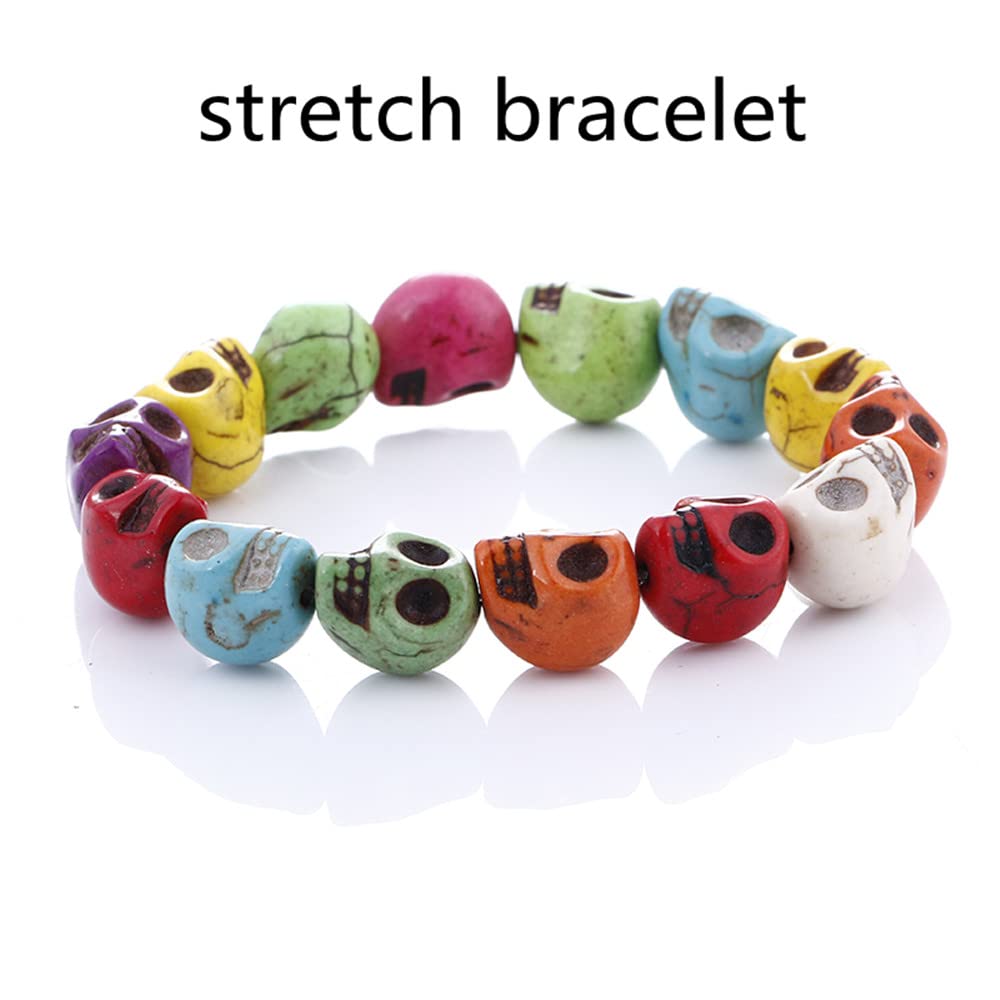HYHONEY 4 Pcs Colorful Skull Bracelet Bracelets For Men Mens Bracelet Prayer Skull Beads Elastic Adjustable Bracelet For Men Women