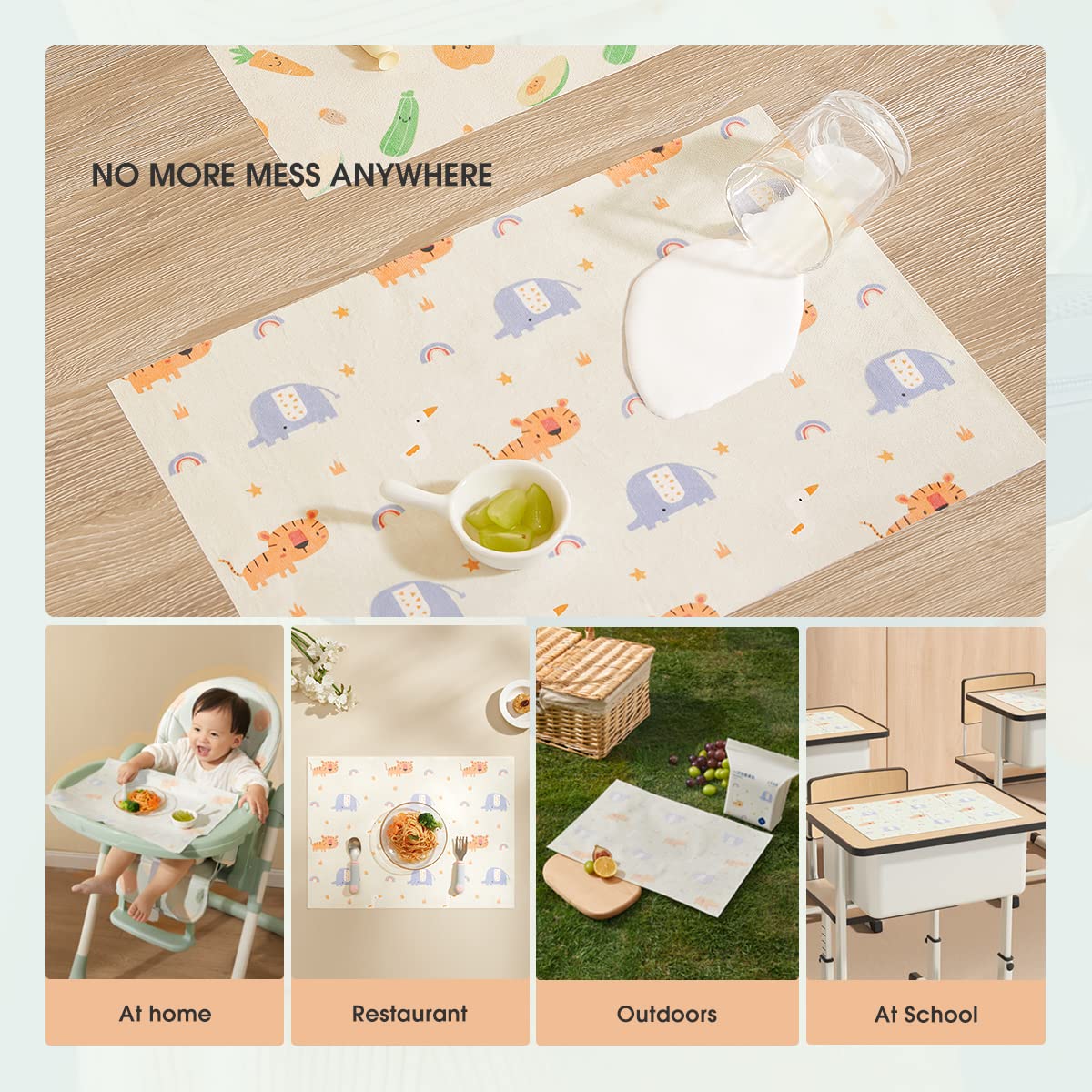 SEEDNUR Baby Disposable Placemat Stick-on Placemats 20 Pack for Baby & Kids, Restaurant Table Mats 12" x 16" Sticky Place Mats (Fruit)