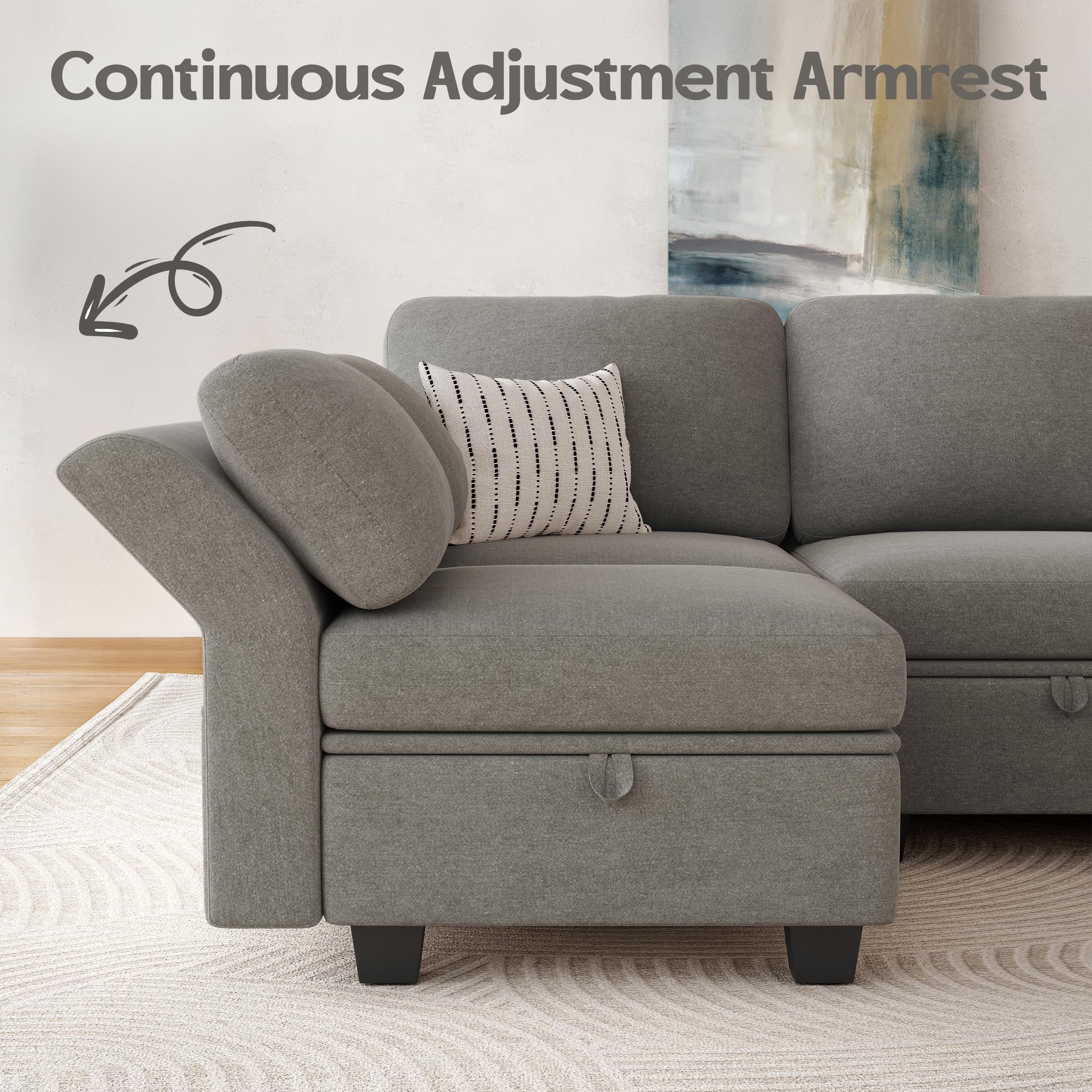 SOMEET Sectional Couch, Modular Sectional Sofa with Storage, U Shaped Sectional Couches for Living Room with Chaise, 6 Seats Convertible Sofa Bed Supportive with Adjustable Backrest 112", Blue Grey