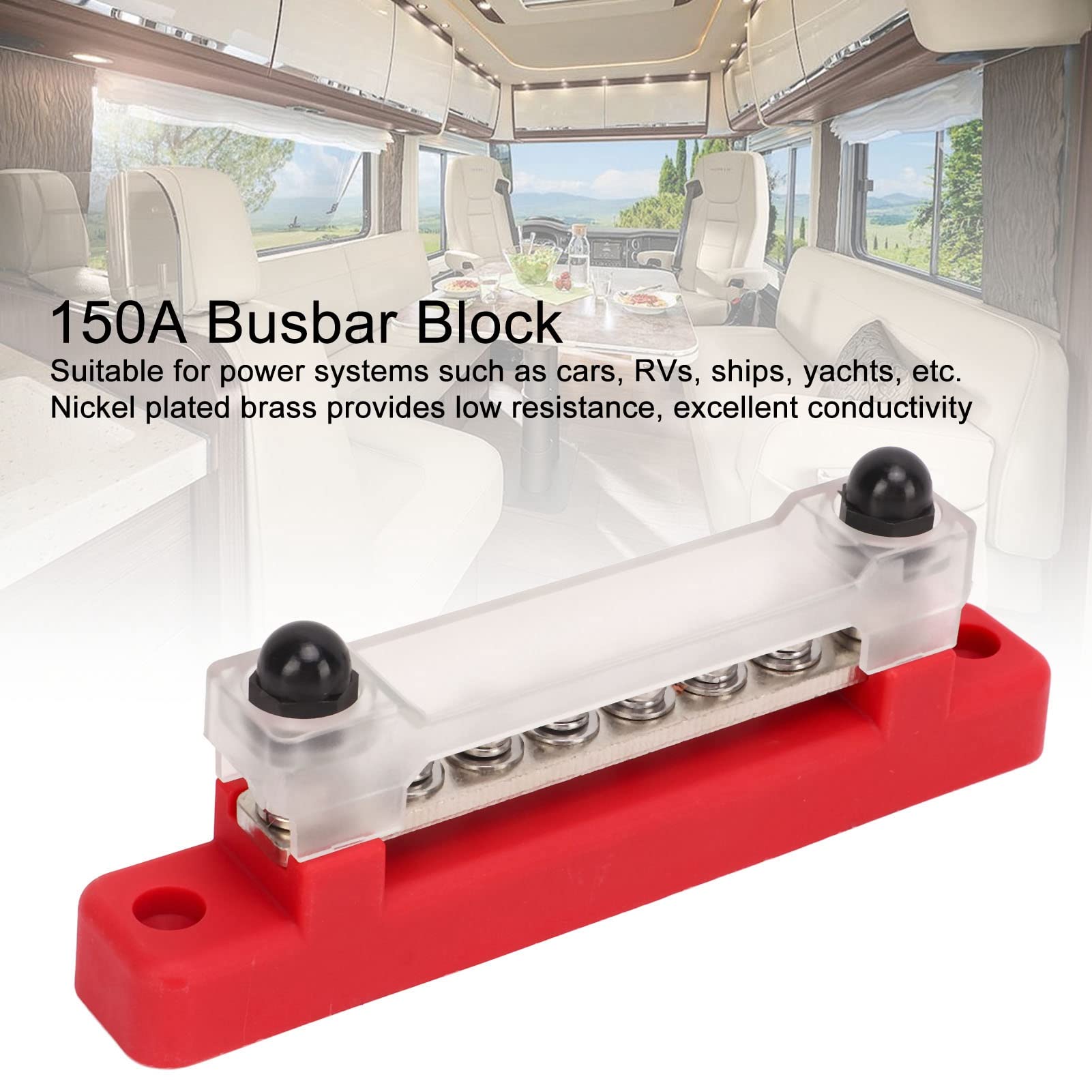 KOSDFOGE 48V 150A 6 Terminal Bus Bar Power Distribution Block with Cover M6 Studs M4 Screws for Car RV Caravan Marine Boat(Red CP-0965-02)