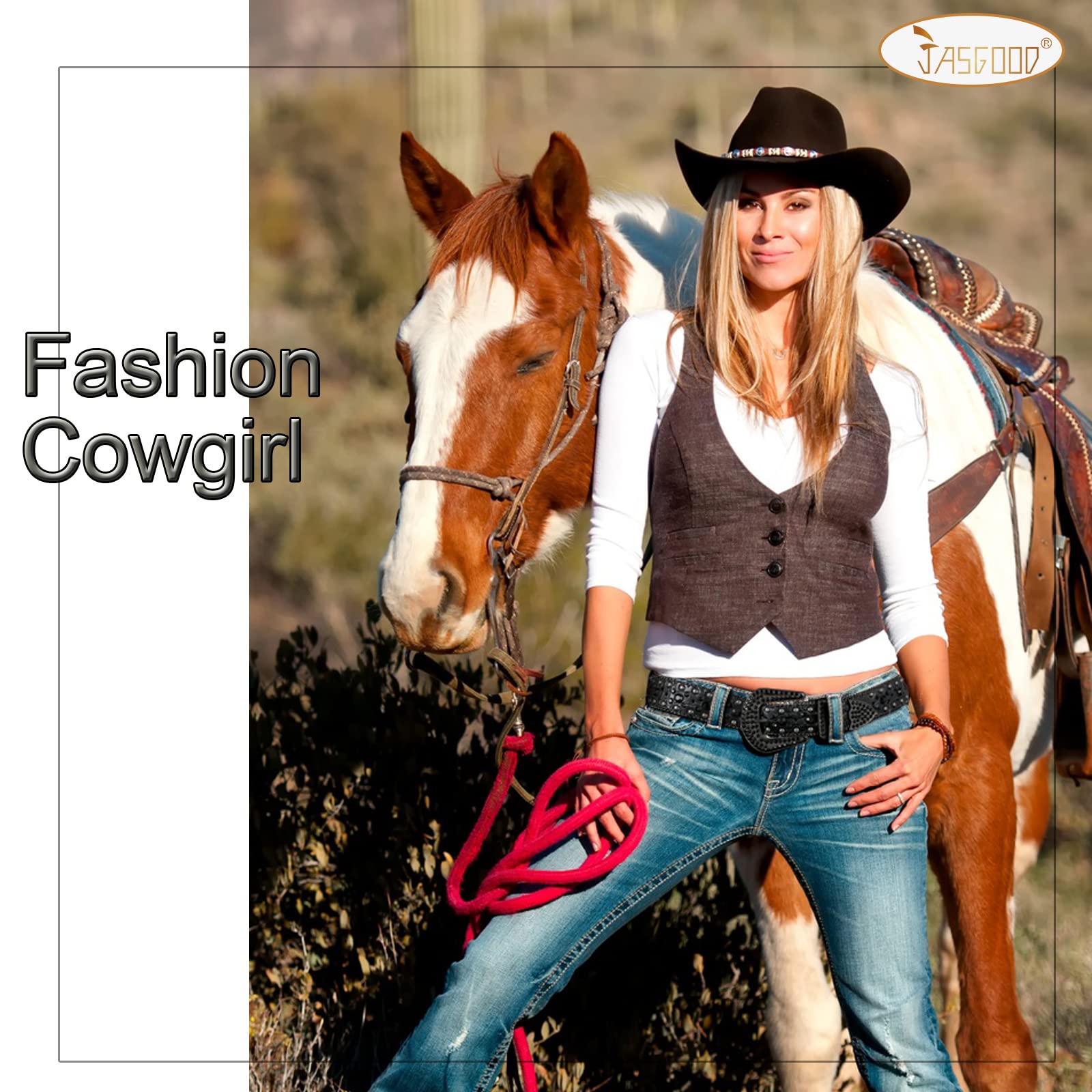 JASGOOD Cowboy Cowgirl Rhinestone Belt for Jeans, Men and Women Crocodile Grain Leather Studded Belt, E-Black, Suit Pants Size 33"-38"