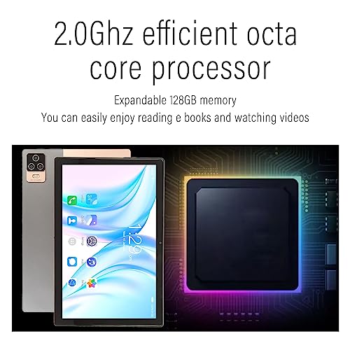 Jopwkuin 10.1 Inch Tablet, Gold Supports Fast Charging 8 Core CPU 100-240V 2 in 1 FHD Tablet for Reading (US Plug)