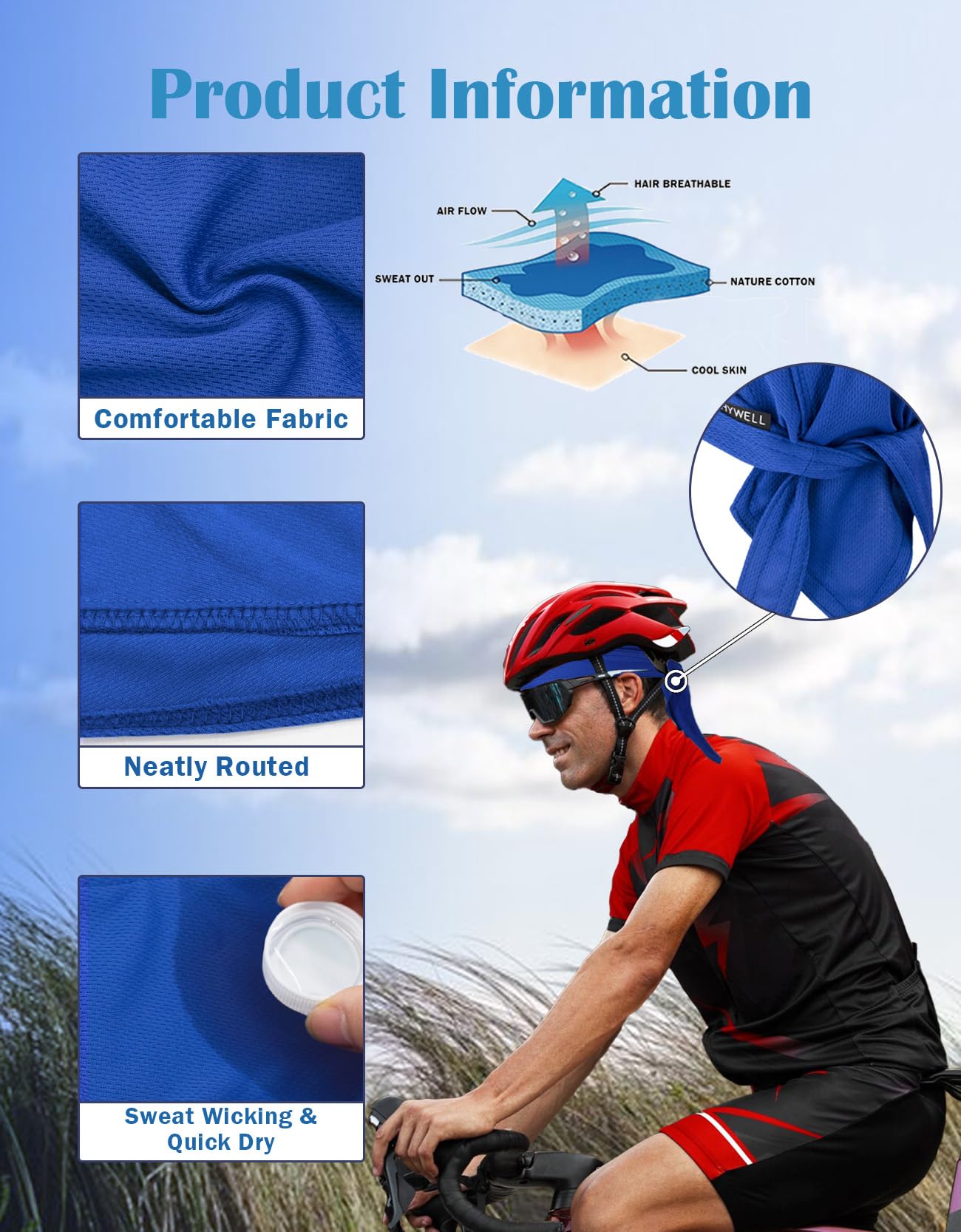 JHYWELL Dew Rag Blue Doo Rags Hard Hat Liner Sweat Wicking Beanie Helmet Cooling Heap Wraps for Men and Women (Blue 4 Pack)