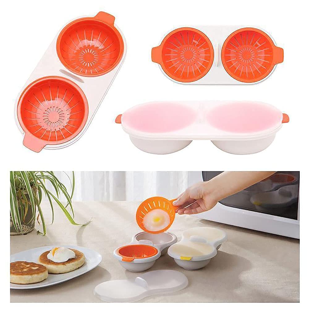 LaiDuoNINI Microwave Egg Poacher，Egg Cooking Rings, 2 Cavity, Food Grade Double Cup Boiler， Ovens Breakfast Cookware Kitchen Steamed Poached Gadget，Cooks Two Eggs at Once, (1358314-916-1820006481)