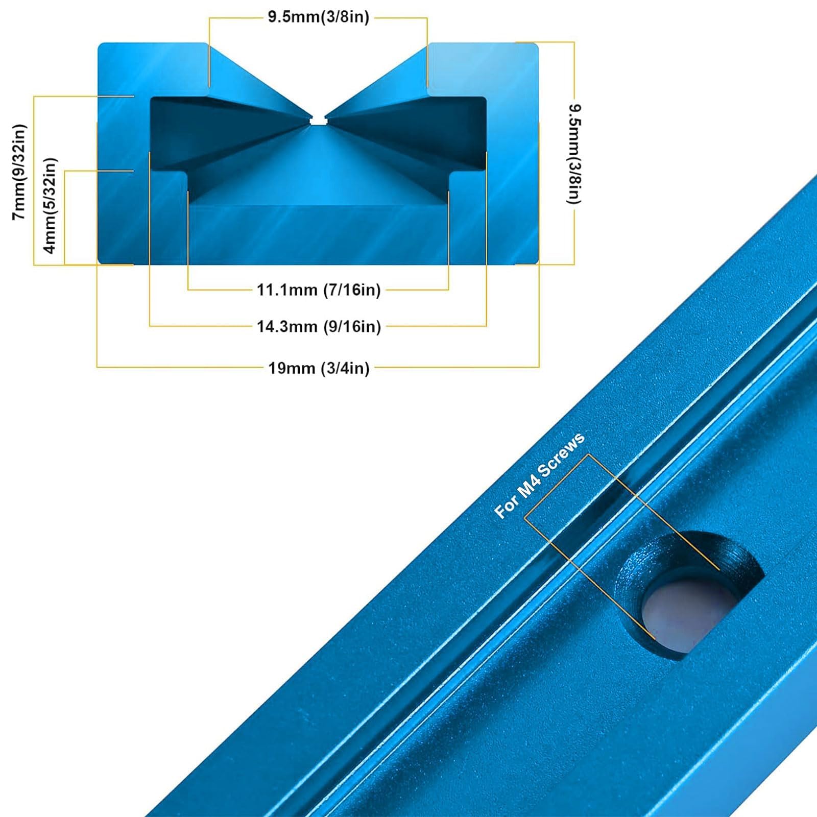 Seekliny 2pcs T-Track for Woodworking 48" Blue Double-Cut Pre-Drilled, 48 inch Universal Aluminum T Tracks Blue