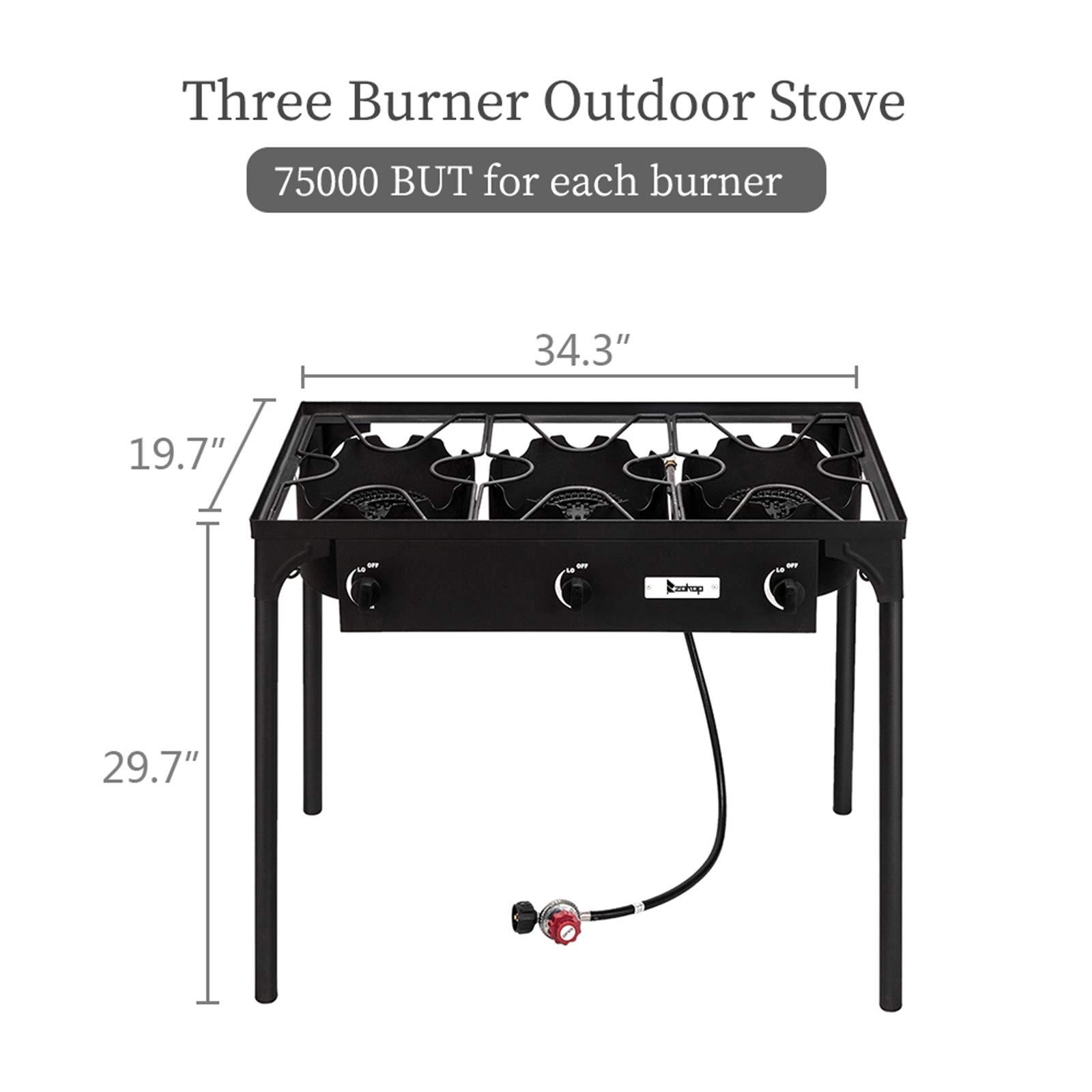 Outdoor Camping Stove, 3 Burner Propane Gas Cooker w/Detachable Legs & 0-20 PSI Regulator & CSA Approval for Camping Cookout, Max. 225,000 total BTU/hr