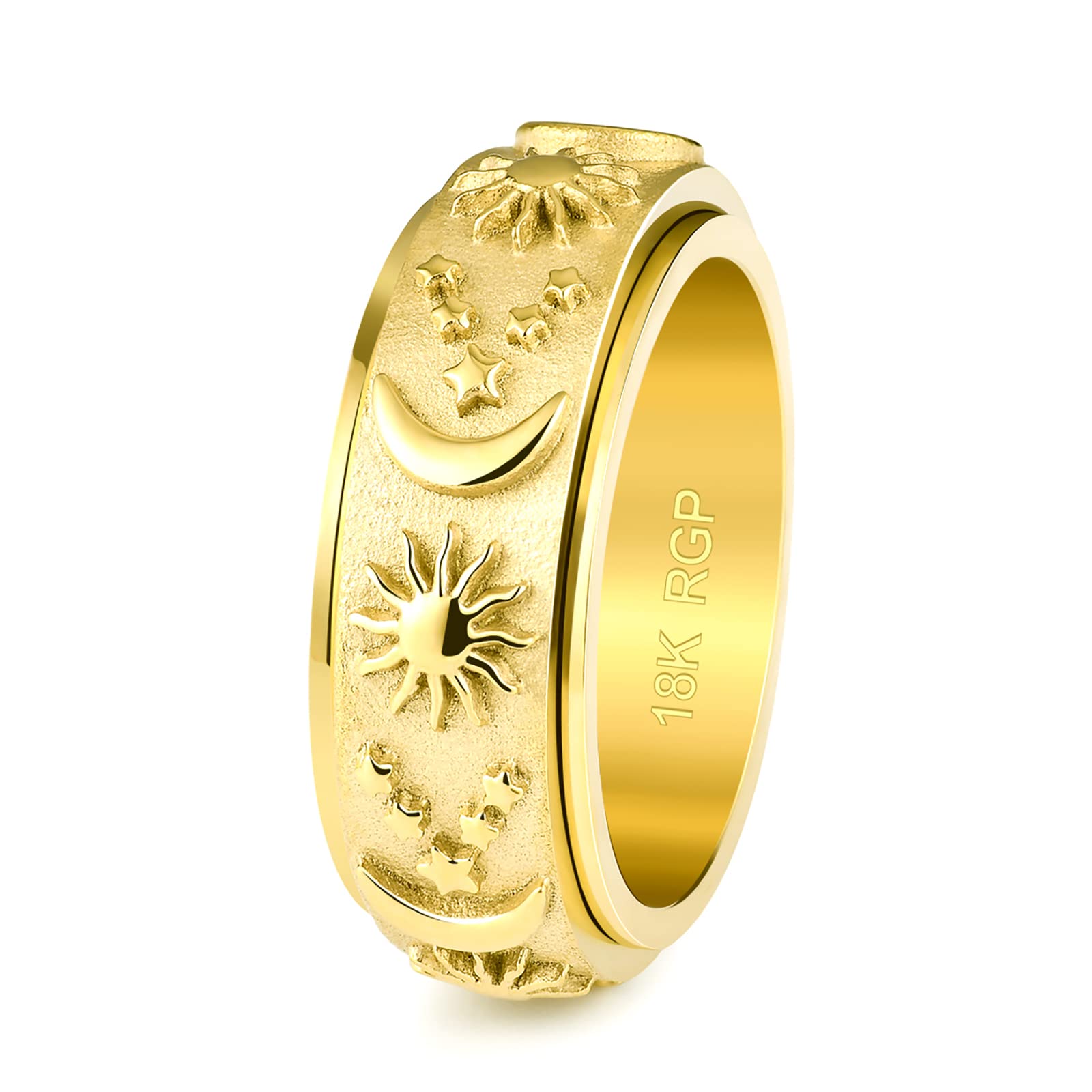 JINEAR Anxiety Fidget Rings for Women Men 18K Gold Plated Relieving Spinner Spinning Bands Star Sun Ring Size 10