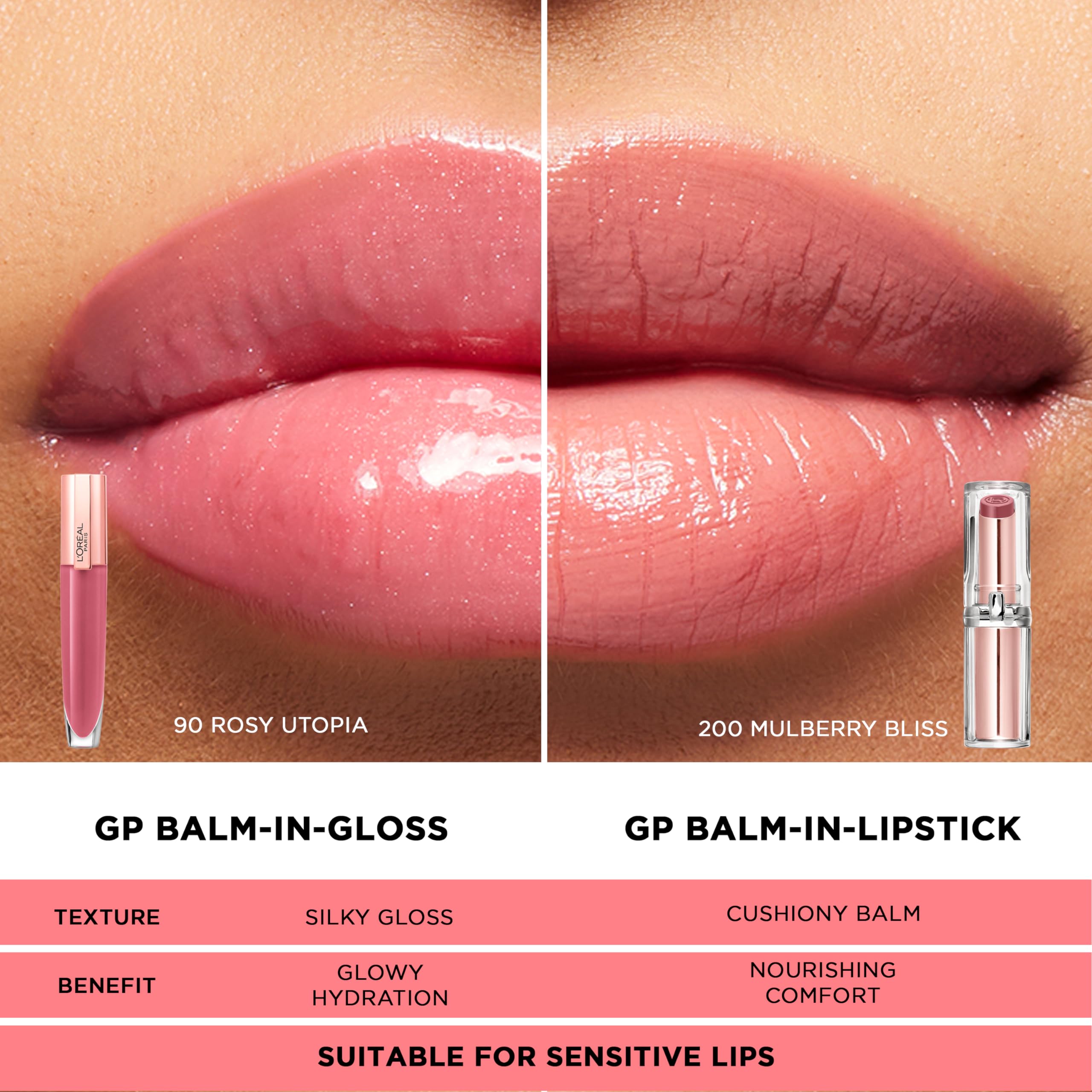L'Oreal Paris Glow Paradise Hydrating Tinted Lip Balm-in-Gloss with Pomegranate Extract & Hyaluronic Acid, Ultra-Gentle, Non-Sticky Formula, Feathery Fleur, 0.23 Fl Oz