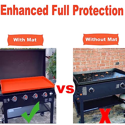 Silicone Griddle Mat,Griddle Mat for 36 Inch Blackstone,Improved Full Wrap-Around Protection,Reusable Heavy-Duty Food Grade Silicone Pad,Rust and Stain Resistant,Keeping Griddle Clean (Orange)