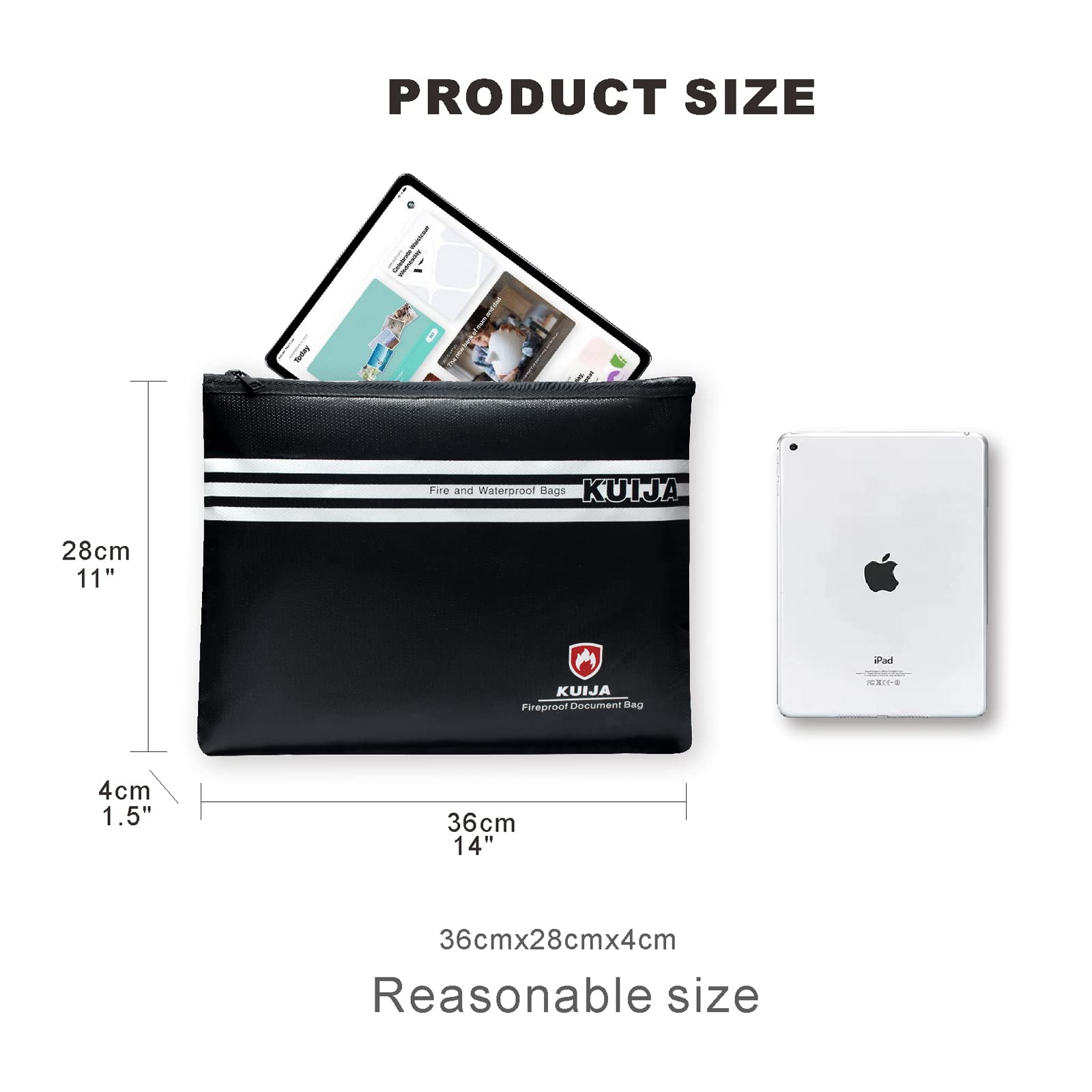 KUIJA Fireproof Document Bag 2000°F, 13.4"x9.4" Fireproof Waterproof Document Bag, Fireproof Money Bag,Fireproof Secure Storage Pouch with Zip, Fireproof Bags for Cash and documents