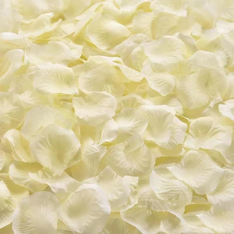 JUPOZOP 1000 PCS Artificial Fake Rose Petals for Wedding, Romantic Night for Her/Him Set, Engagement, Flower Decorations, Event, Party, in Bulk(Ivory)